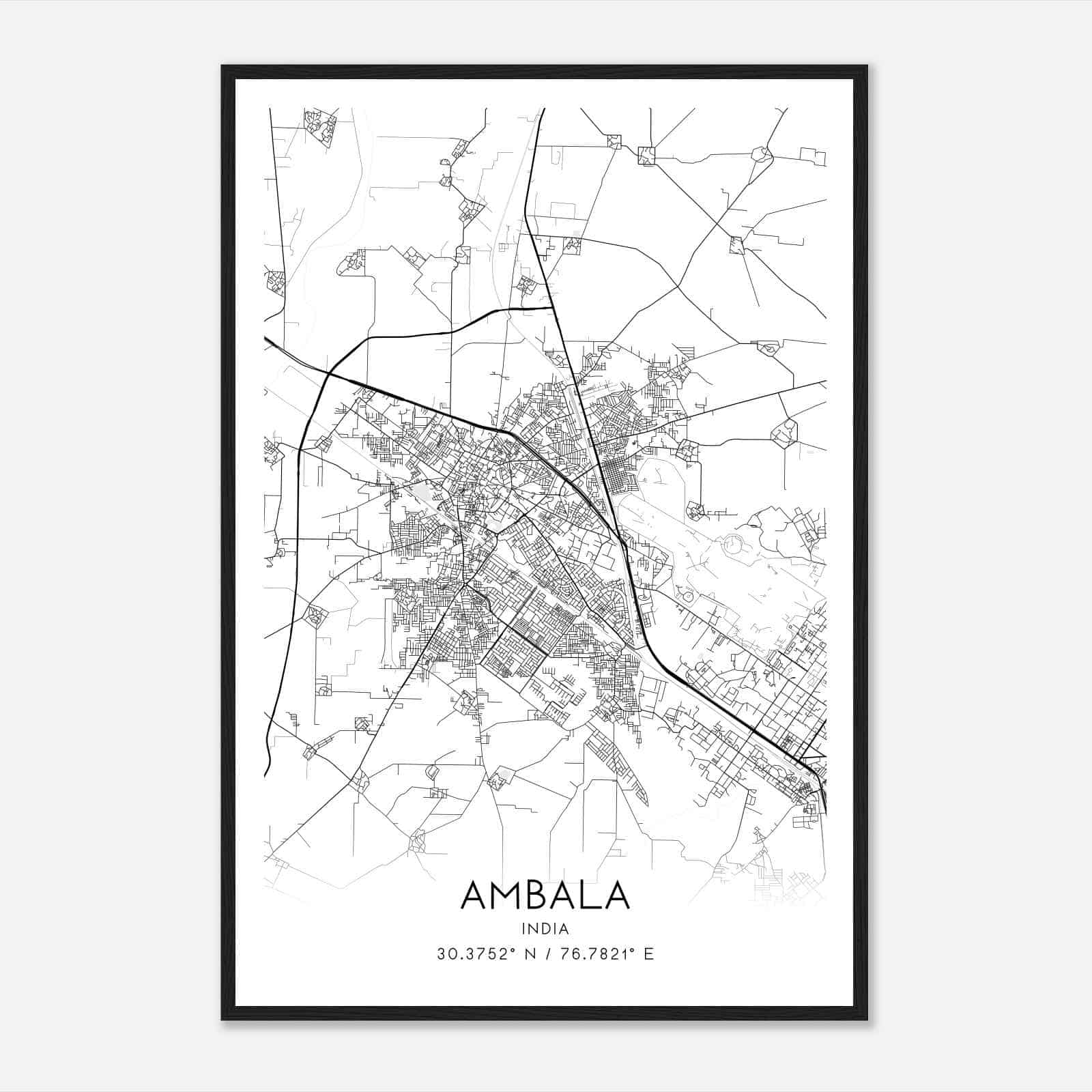 Ambala India Map Poster, Ambala City Road Wall Art Print - Custom Maps ...