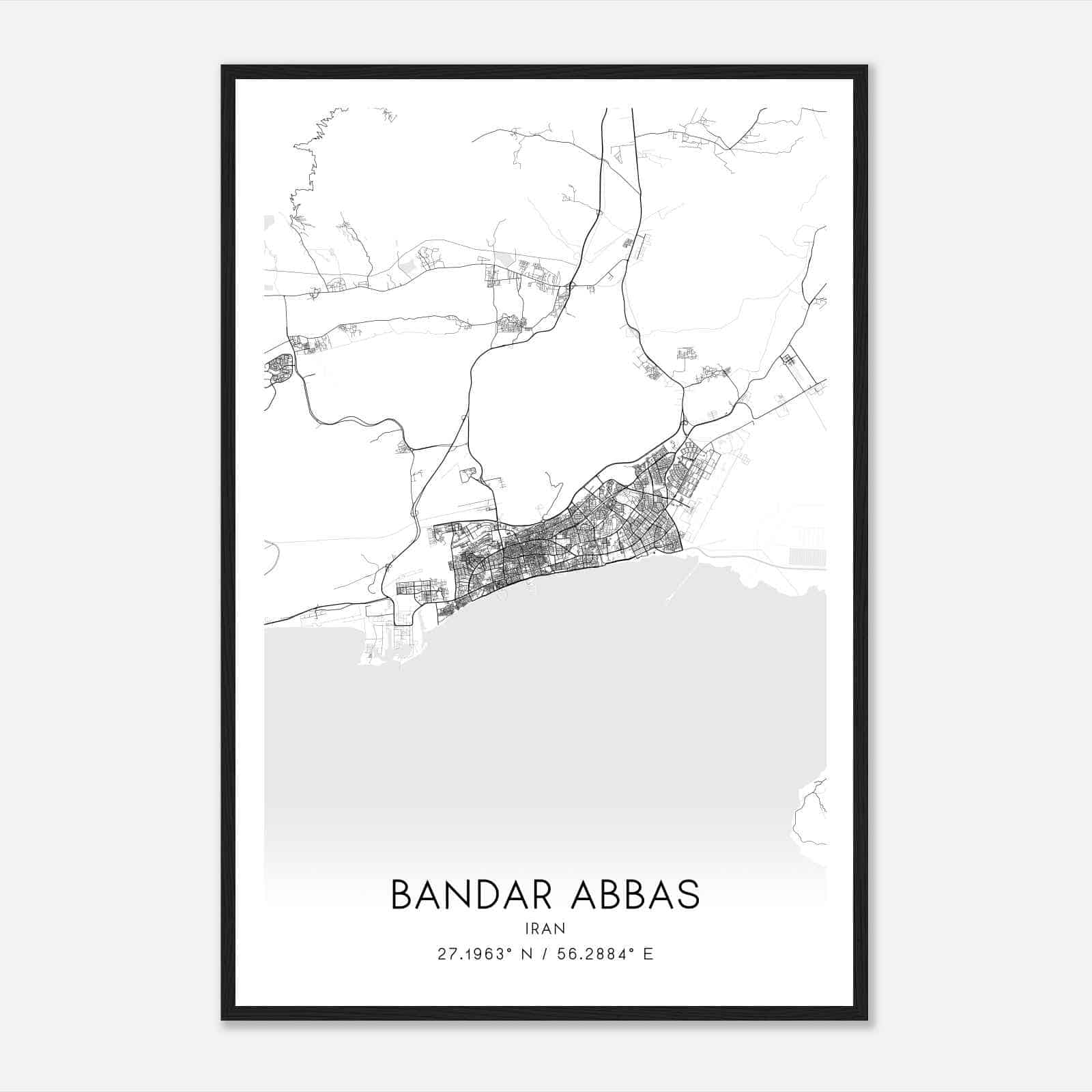 Bandar Abbas Iran Map Poster, Bandar Abbas City Road Wall Art Print ...