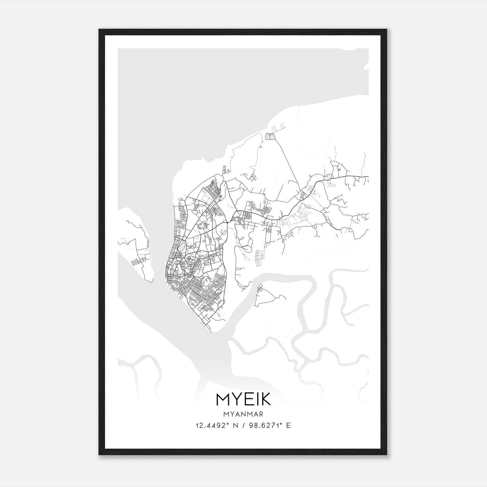 Myeik Myanmar Map Poster, Myeik City Road Wall Art Print - Custom Maps ...