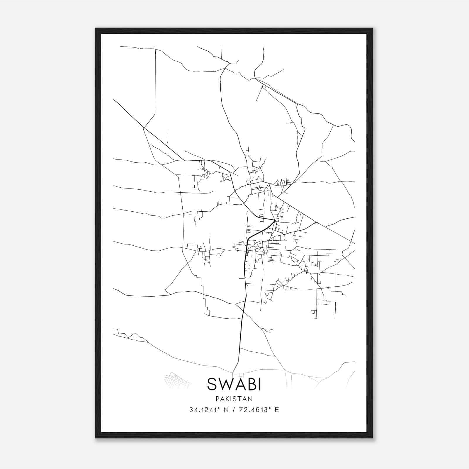 Swabi Pakistan Map Poster, Swabi City Road Wall Art Print - Custom Maps ...