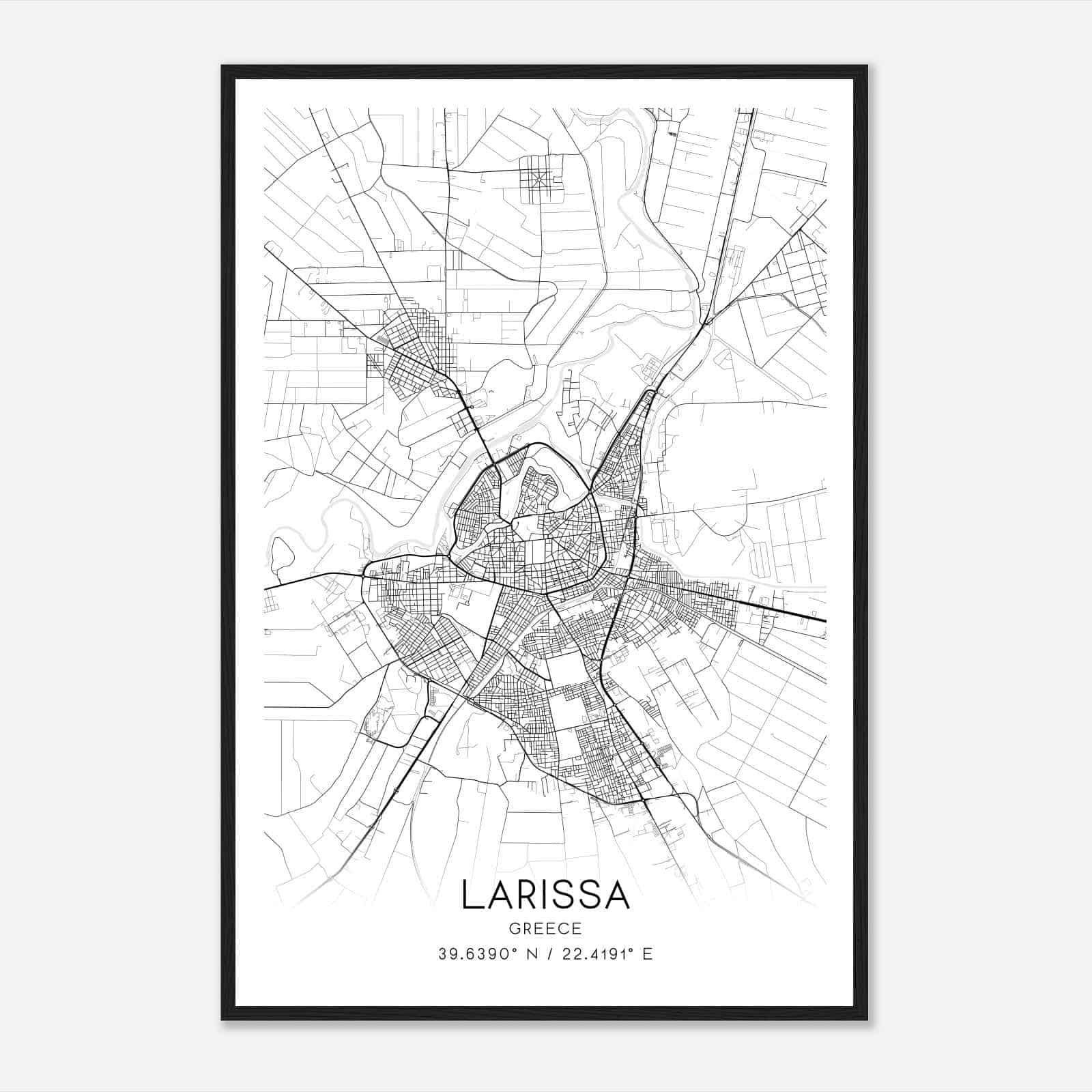 Larissa Greece Map Poster, Larissa City Road Wall Art Print - Custom ...