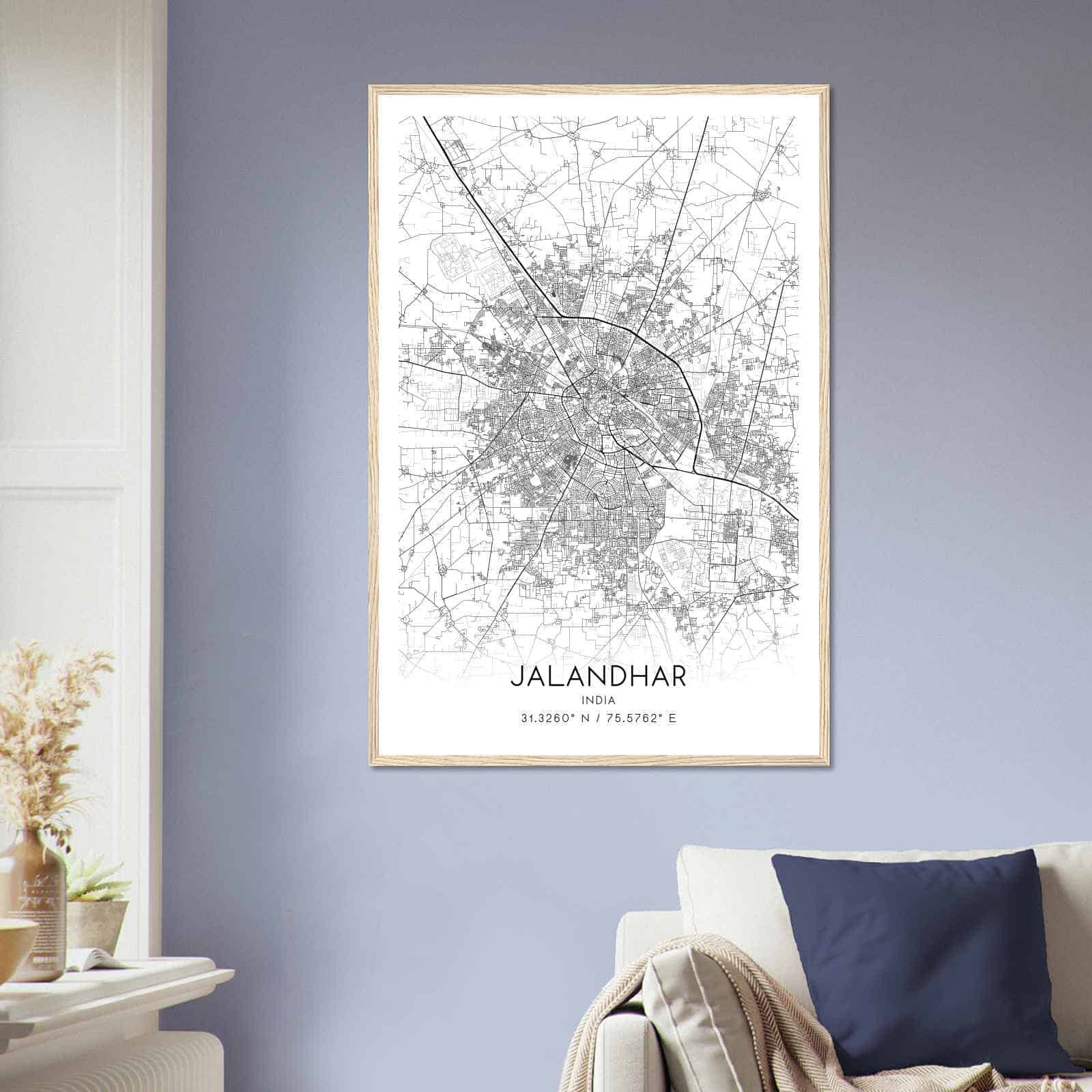 Jalandhar India Map Poster, Jalandhar City Road Wall Art Print - Custom ...