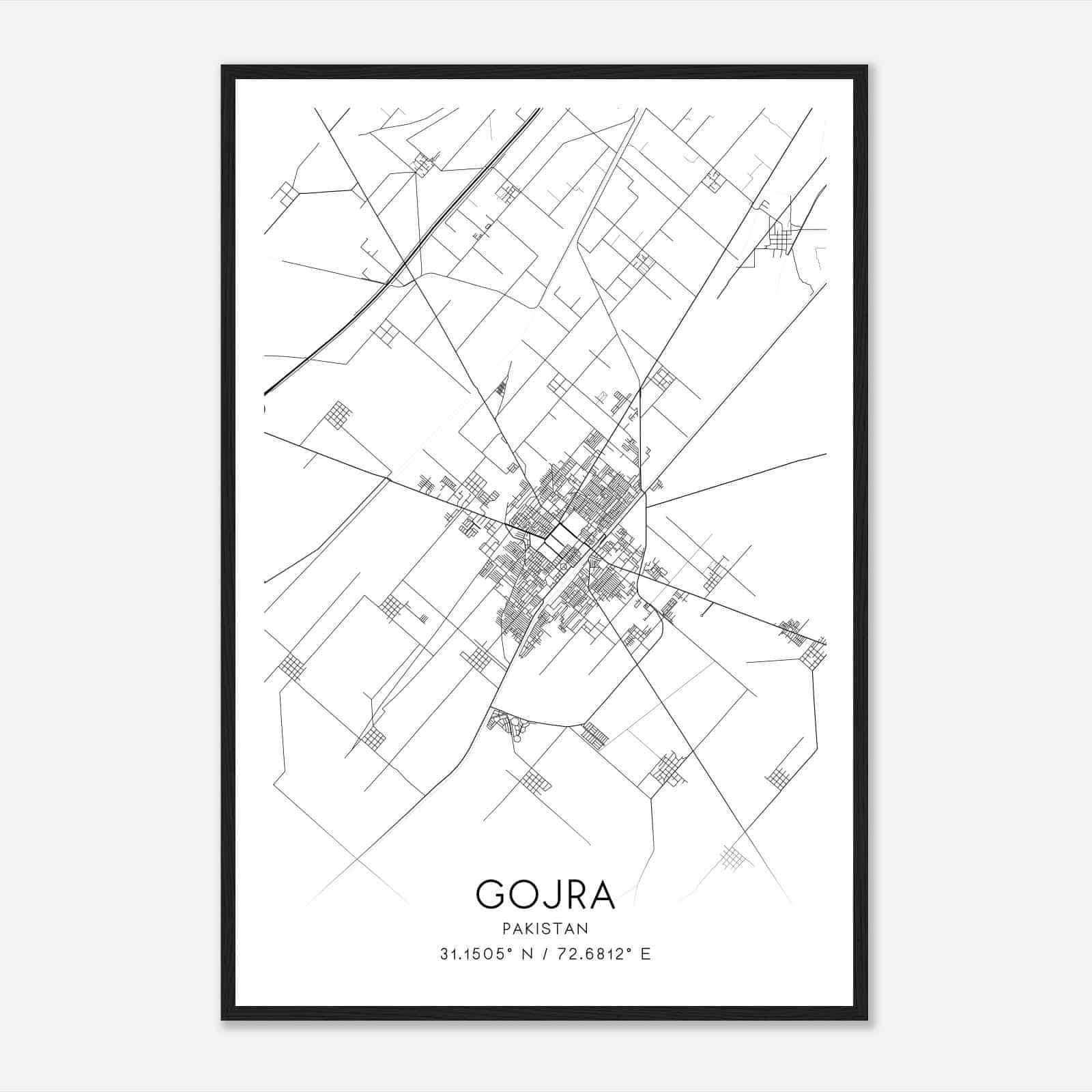 Gojra Pakistan Map Poster, Gojra City Road Wall Art Print - Custom Maps ...
