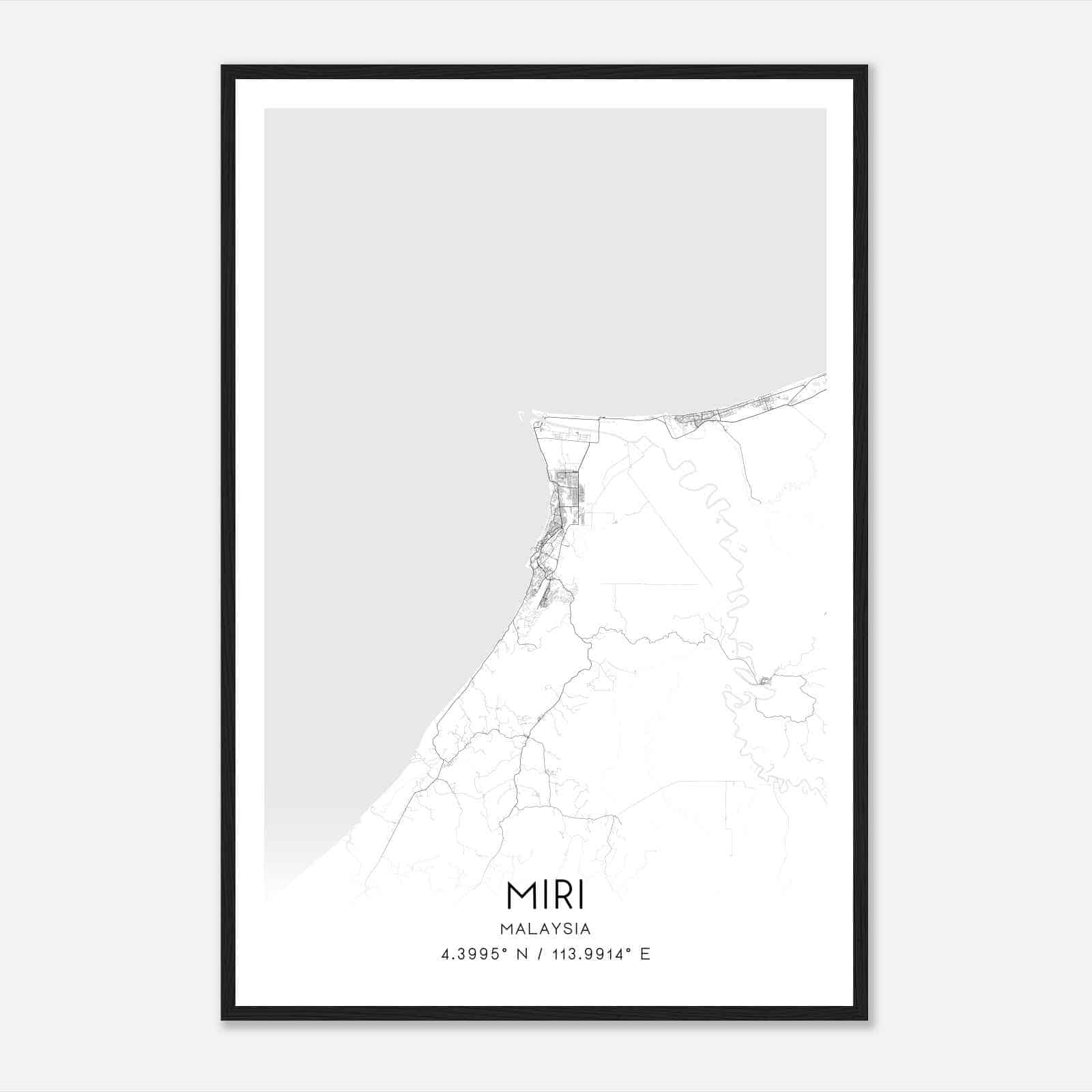 Miri Malaysia Map Poster, Miri City Road Wall Art Print - Custom Maps ...
