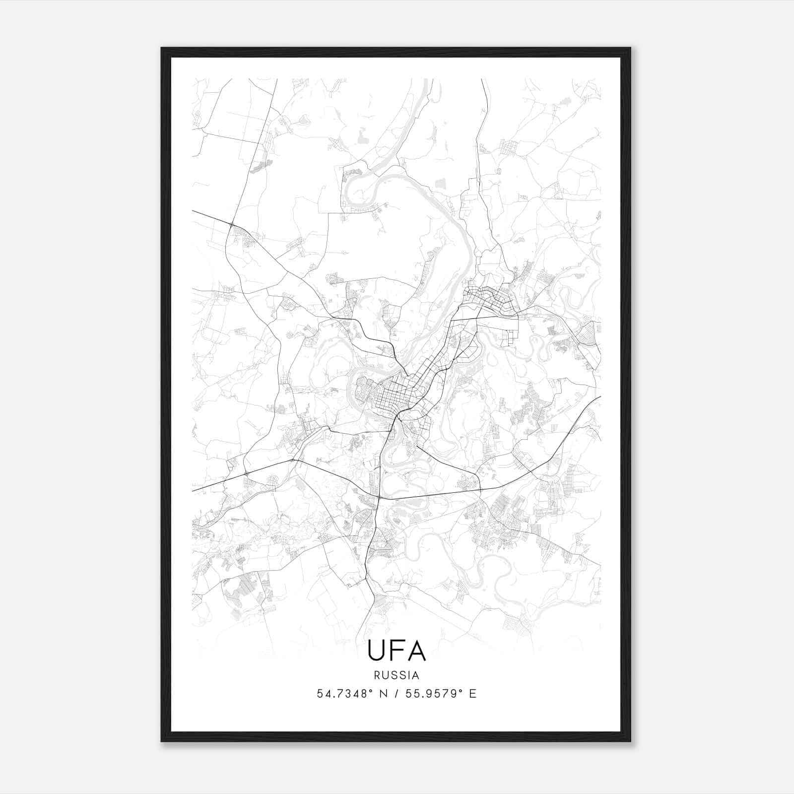 Ufa Russia Map Poster, Ufa City Road Wall Art Print - Custom Maps & Posters