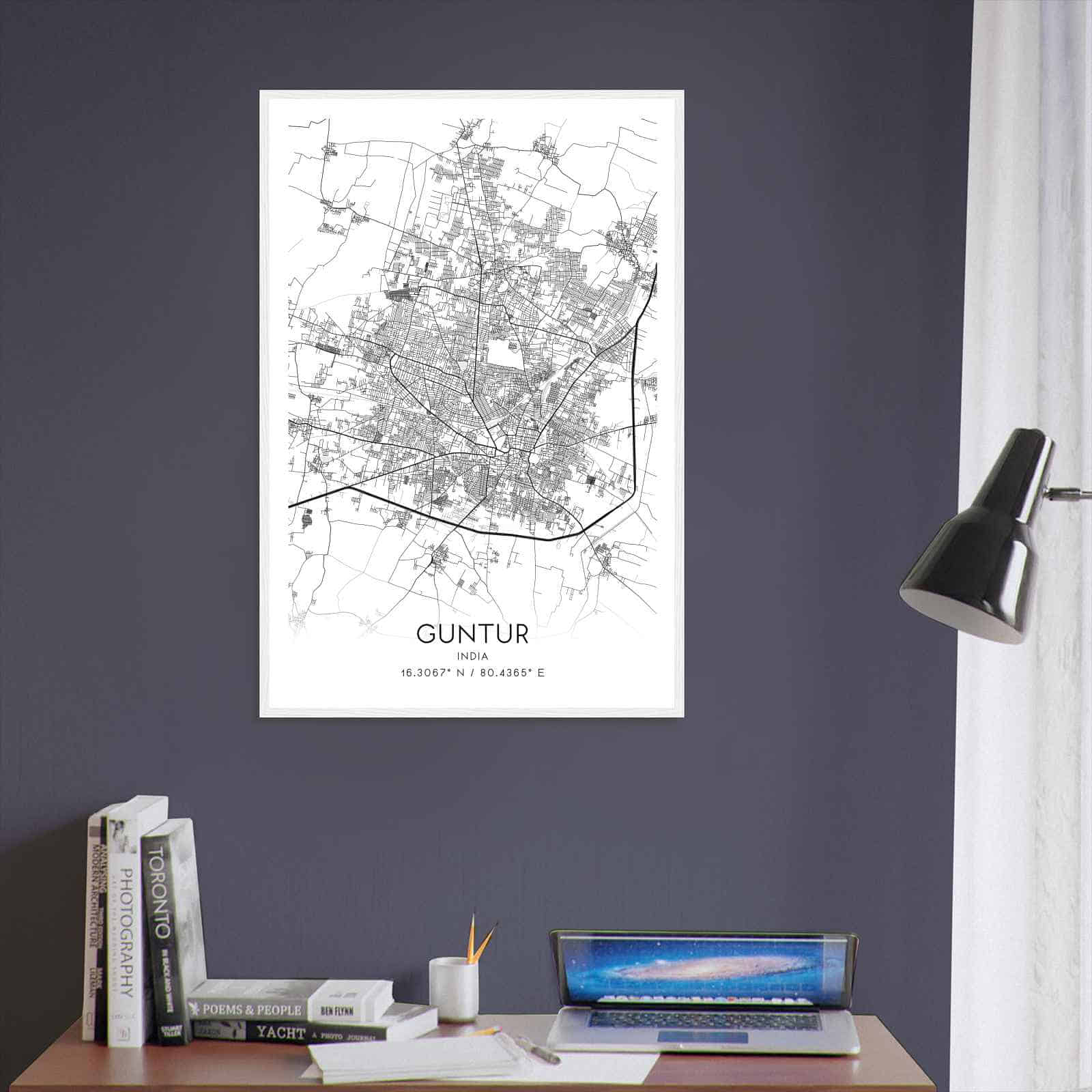 Guntur India Map Poster, Guntur City Road Wall Art Print - Custom Maps ...
