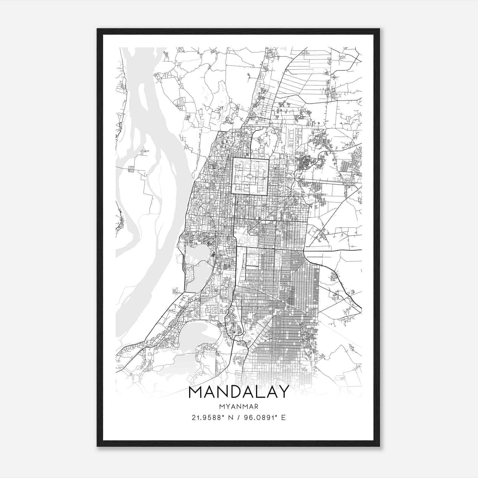 Mandalay Myanmar Map Poster, Mandalay City Road Wall Art Print - Custom Maps & Posters