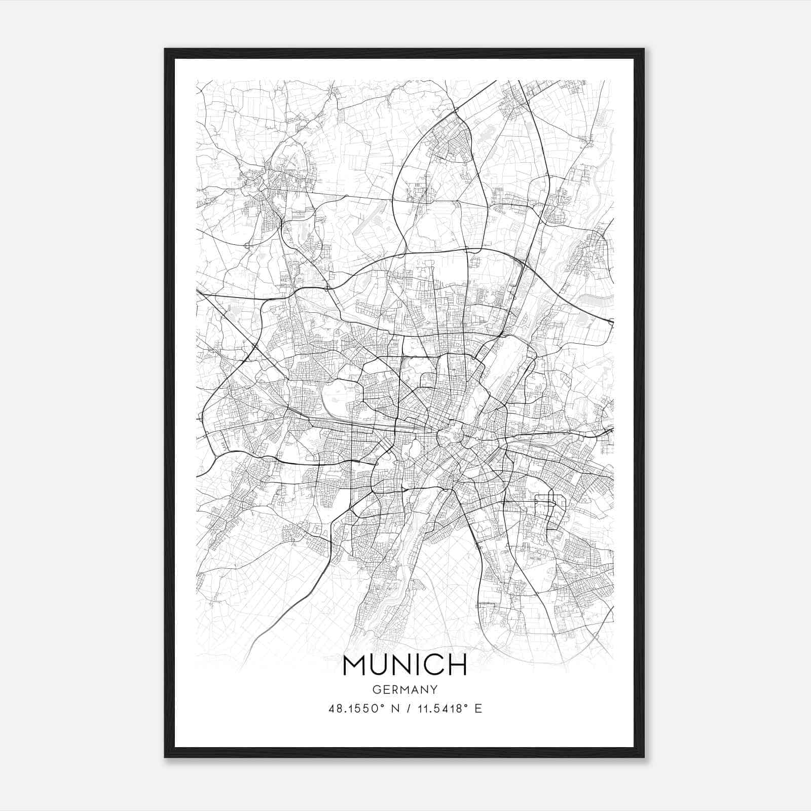 Munich Germany Map Poster, Modern Home Decor Wall Art Print - Custom Maps & Posters