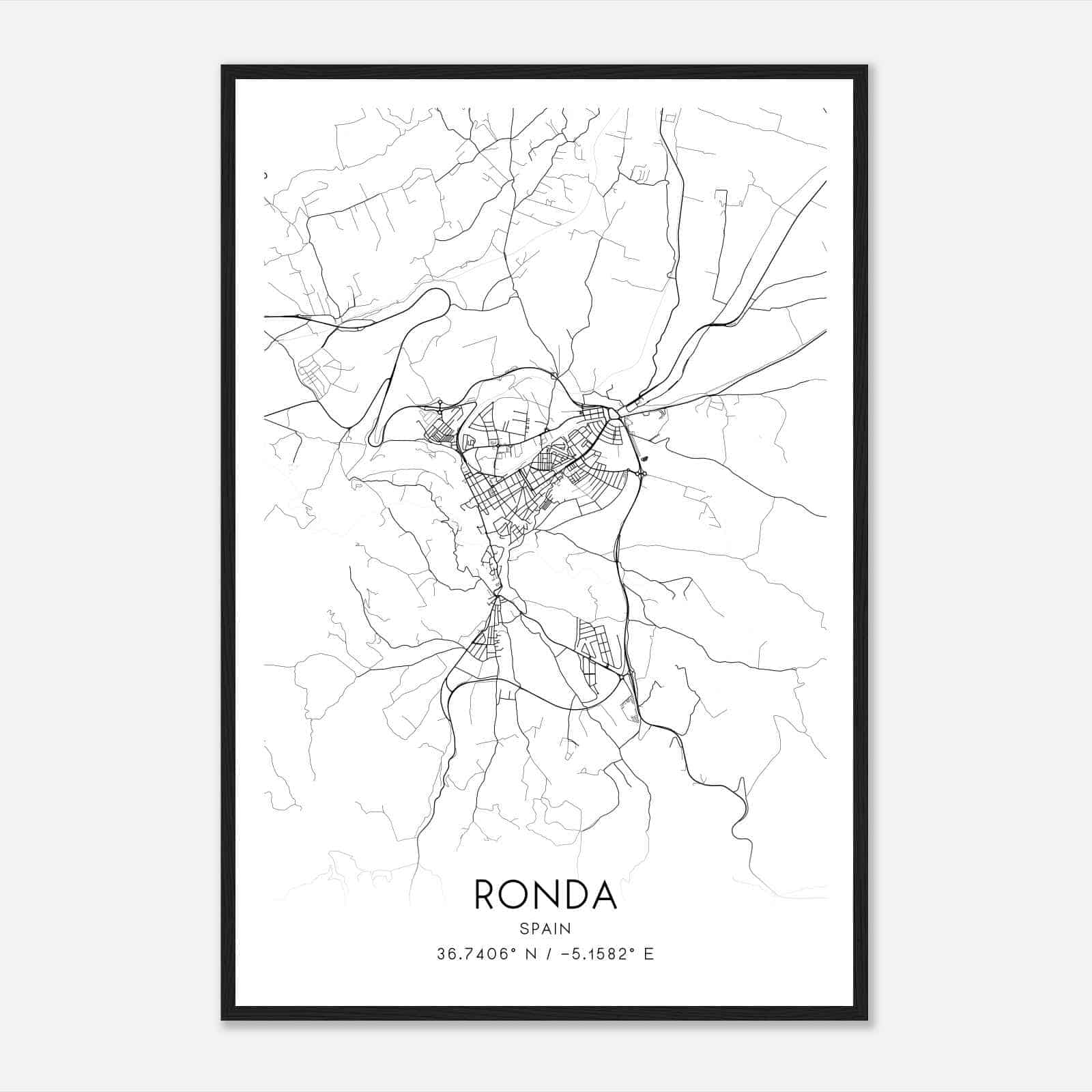 Ronda Spain Map Poster, Modern Home Decor Wall Art Print - Custom Maps ...
