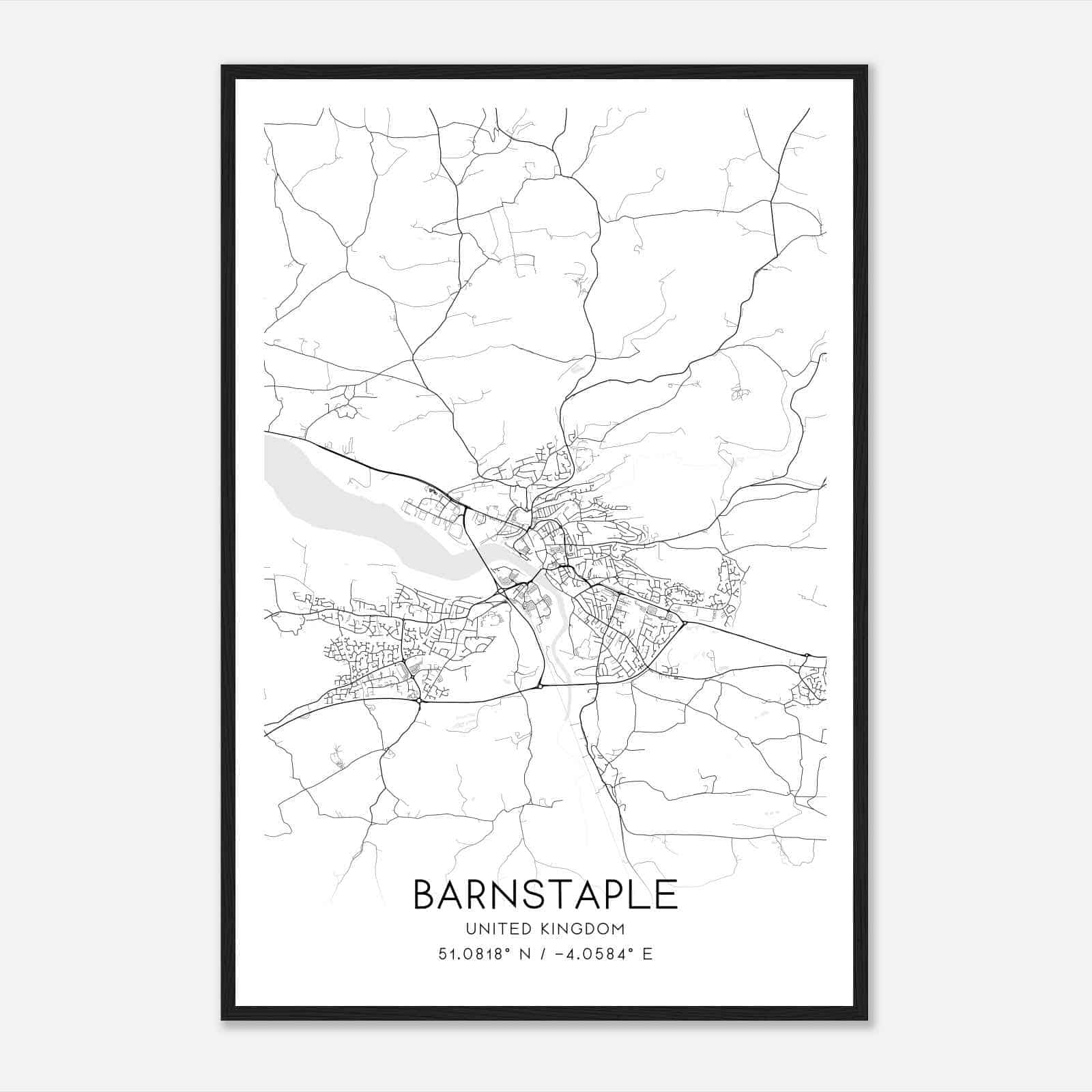 Barnstaple United Kingdom Map Poster, Modern Home Decor Wall Art Print ...