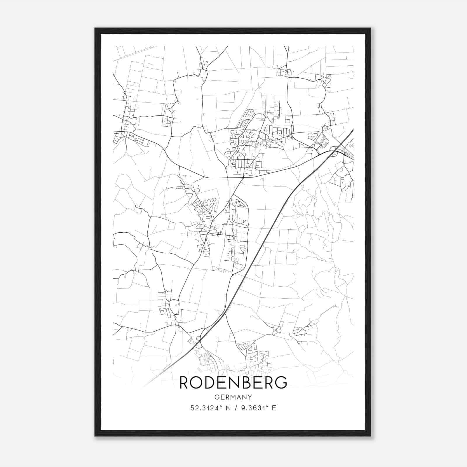 Rodenberg Germany Map Poster, Modern Home Decor Wall Art Print - Custom ...