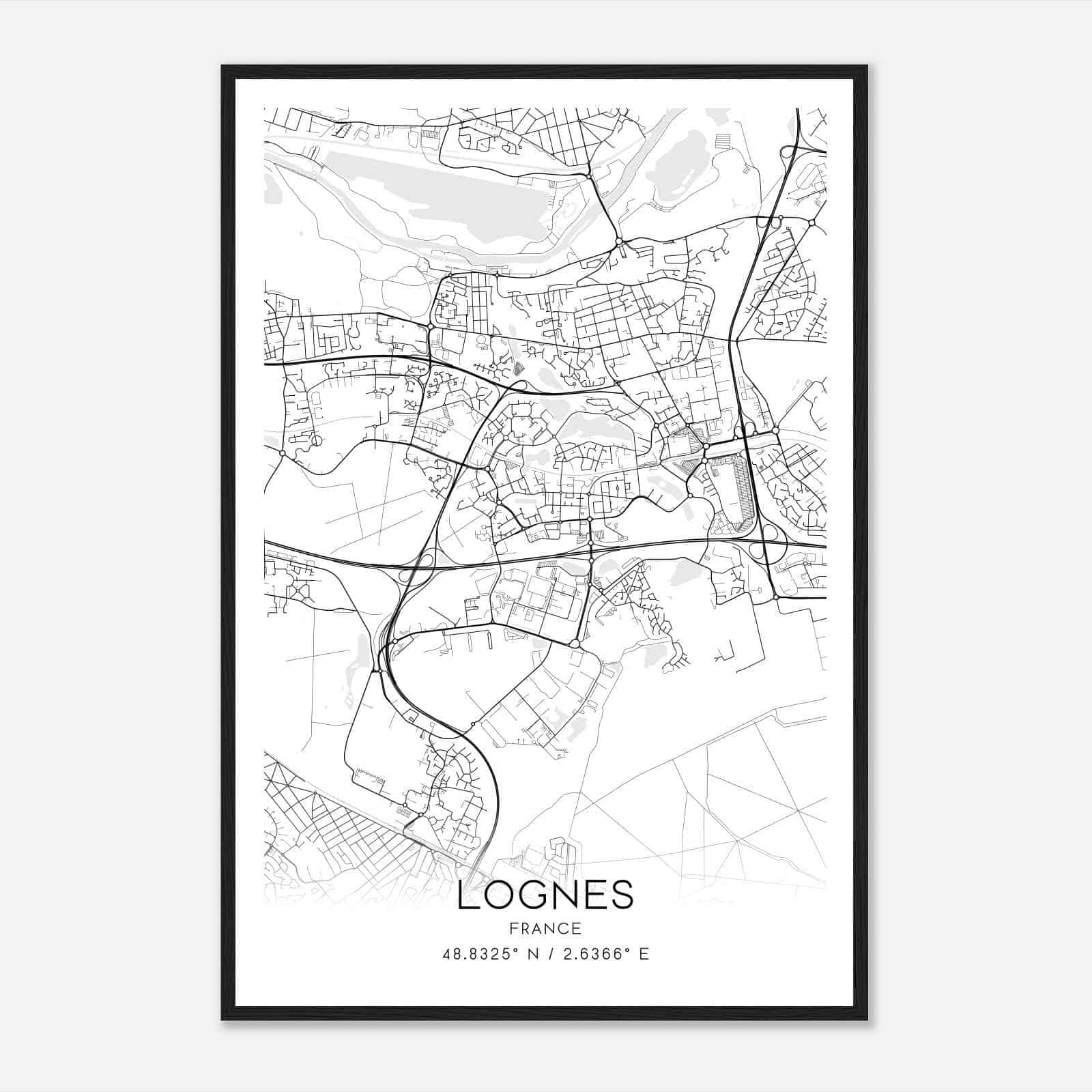 Lognes France Map Poster, Modern Home Decor Wall Art Print - Custom ...