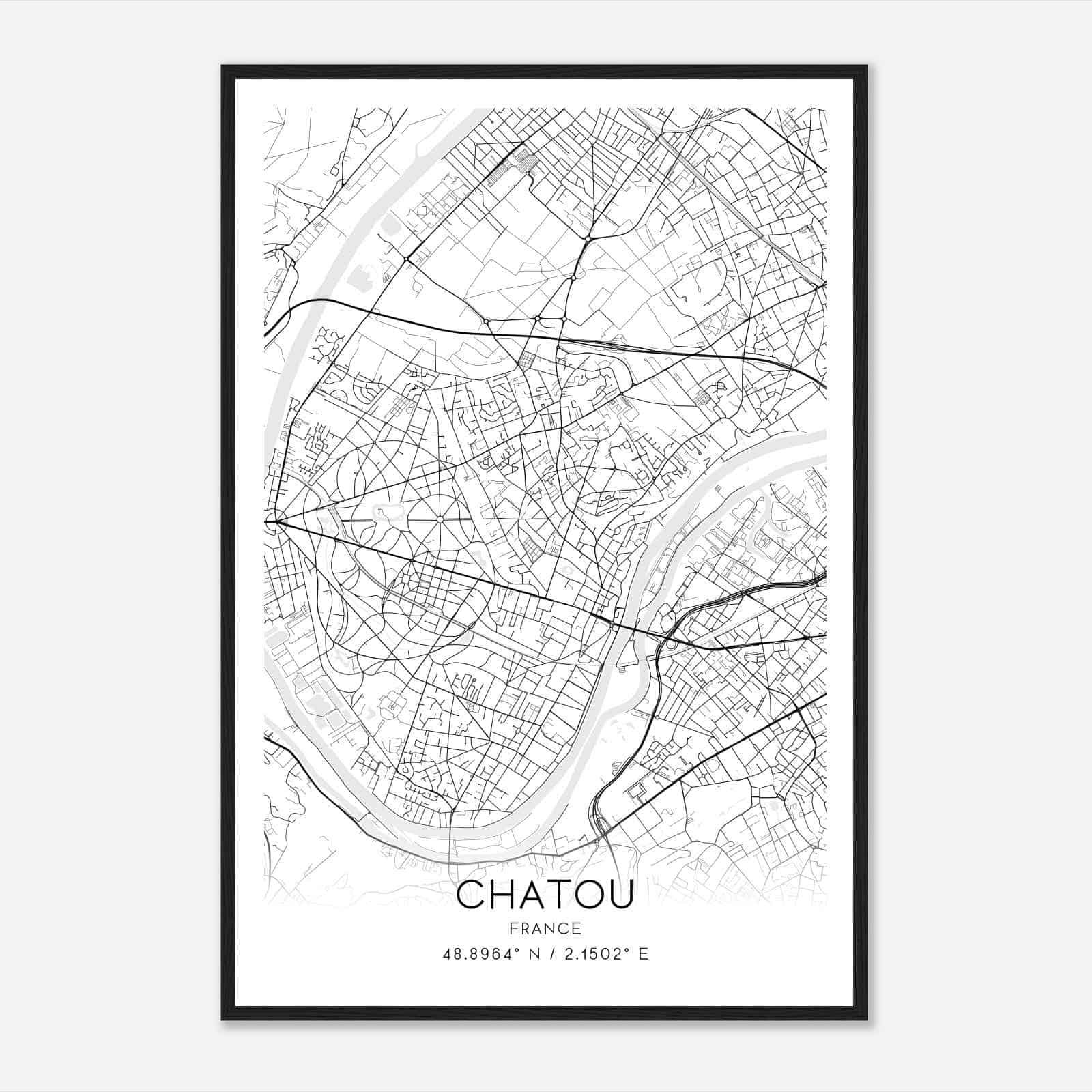 Chatou France Map Poster, Modern Home Decor Wall Art Print - Custom ...