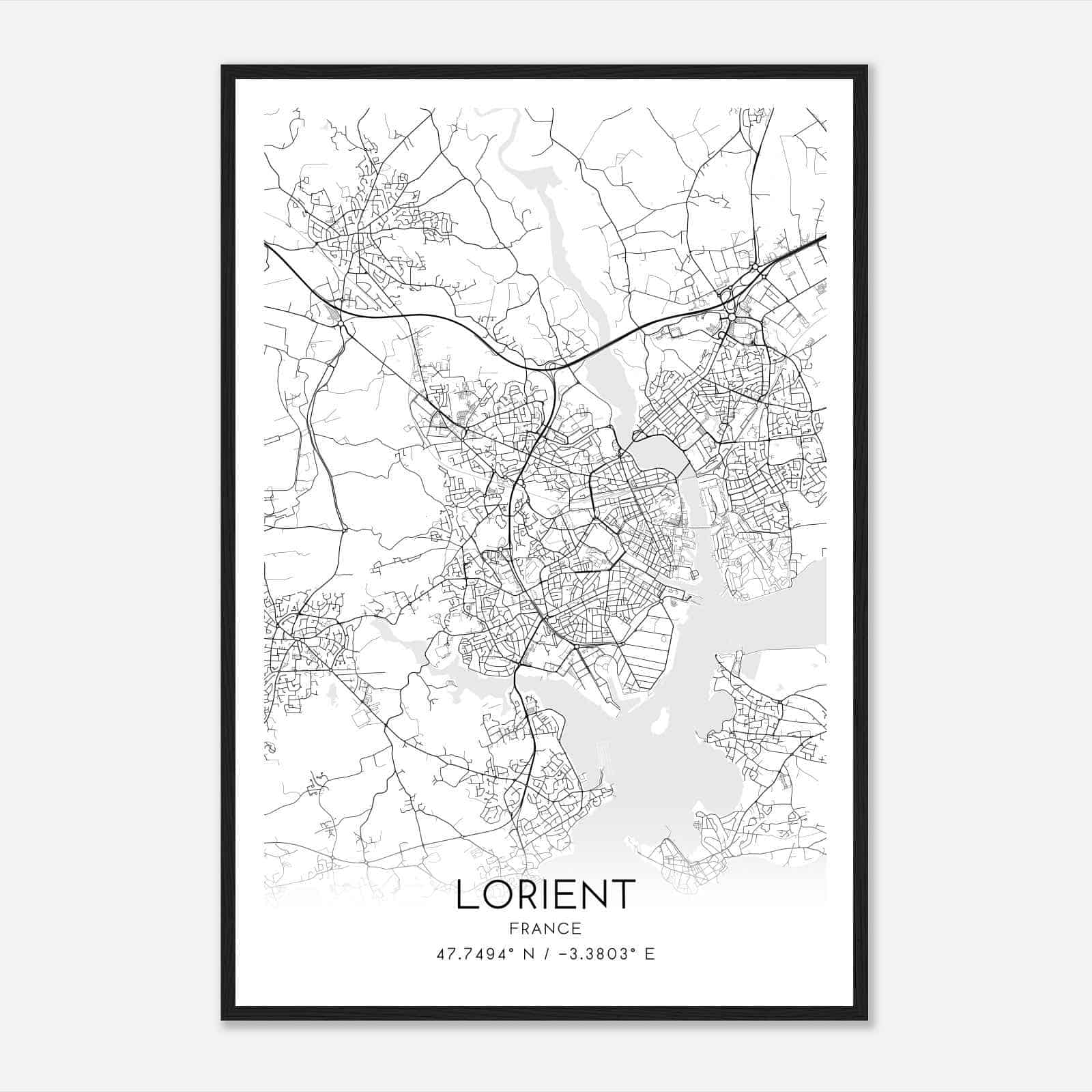 Lorient France Map Poster, Modern Home Decor Wall Art Print - Custom ...