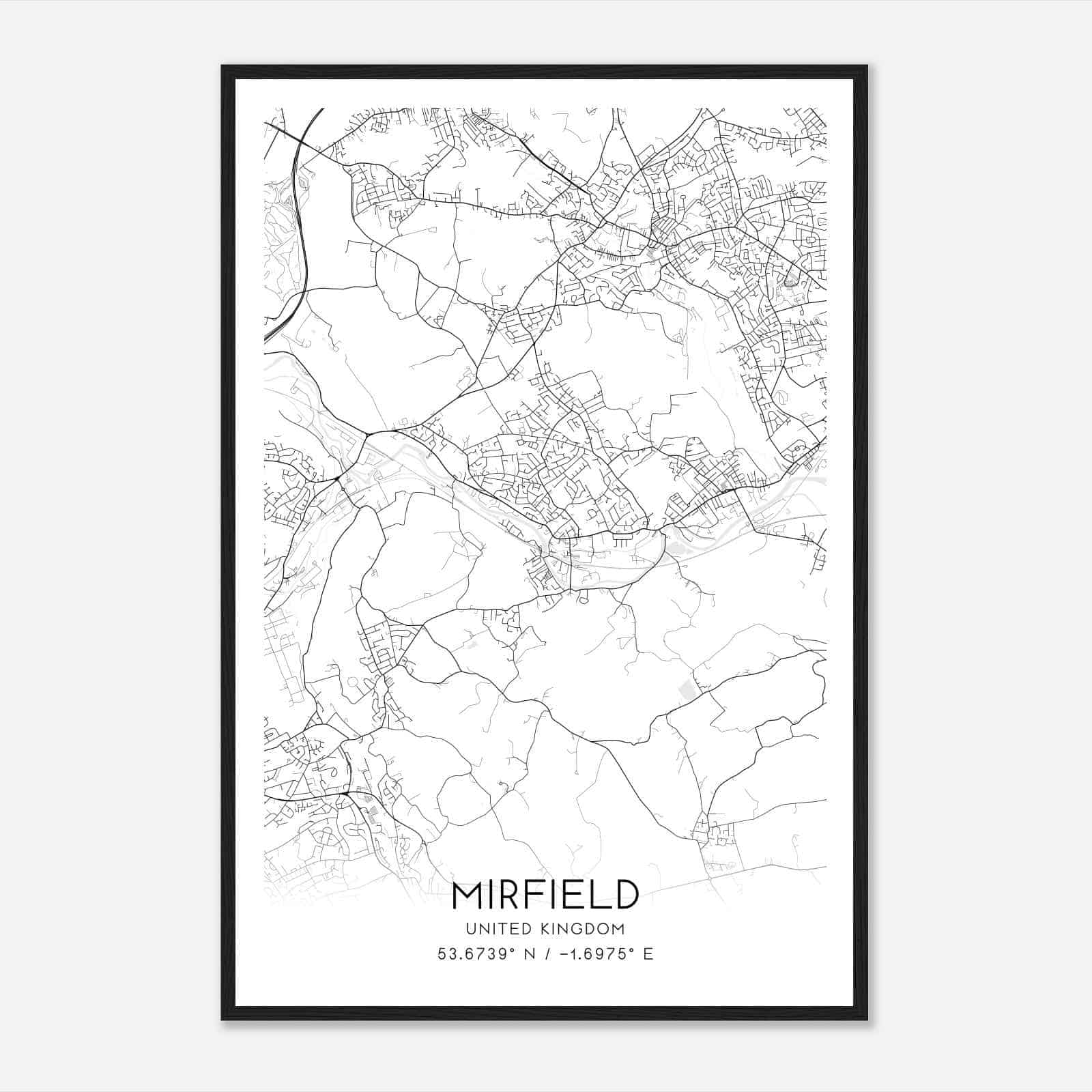 Mirfield United Kingdom Map Poster, Modern Home Decor Wall Art Print ...