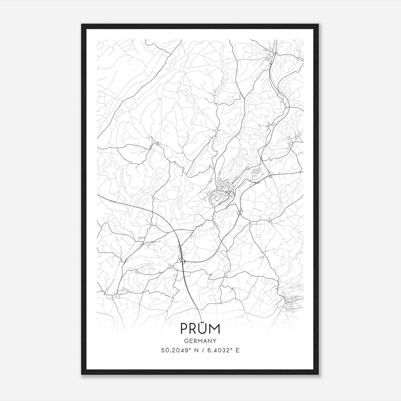 Prum Germany Map Poster, Modern Home Decor Wall Art Print - Custom Maps ...