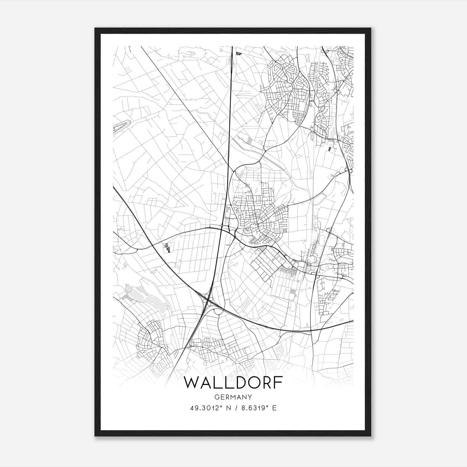 Walldorf Germany Map Poster, Modern Home Decor Wall Art Print - Custom ...