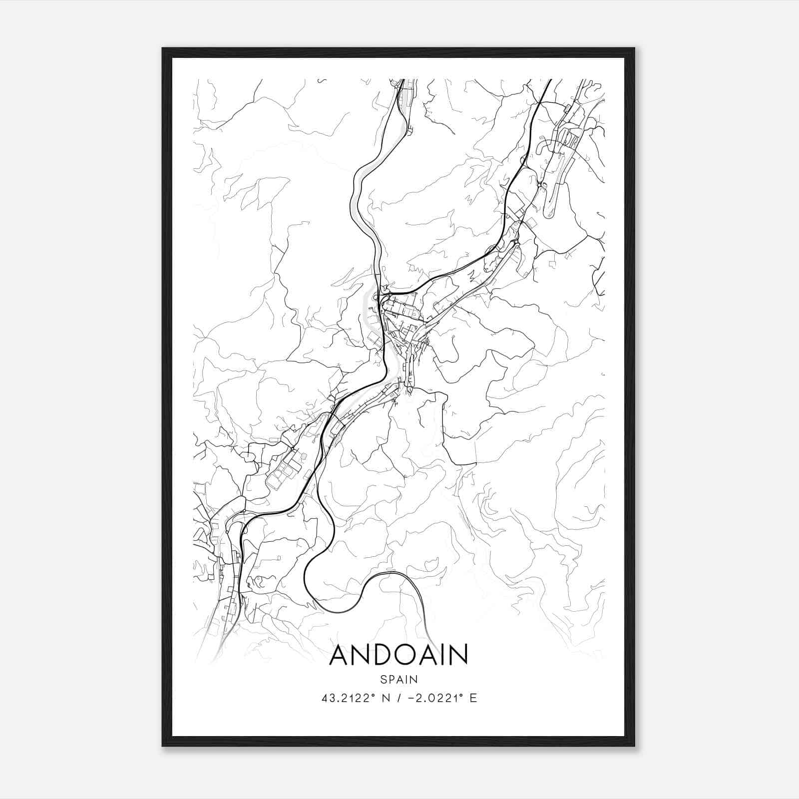Andoain Spain Map Poster, Modern Home Decor Wall Art Print - Custom ...