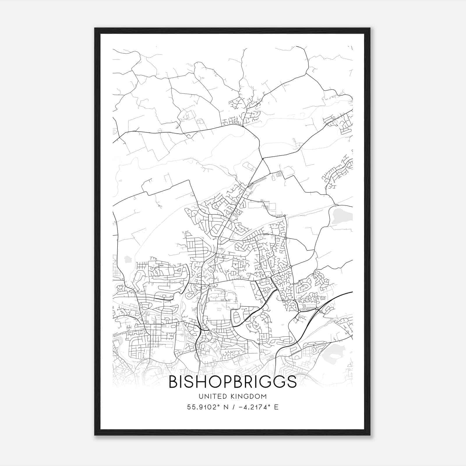 Bishopbriggs United Kingdom Map Poster, Modern Home Decor Wall Art ...