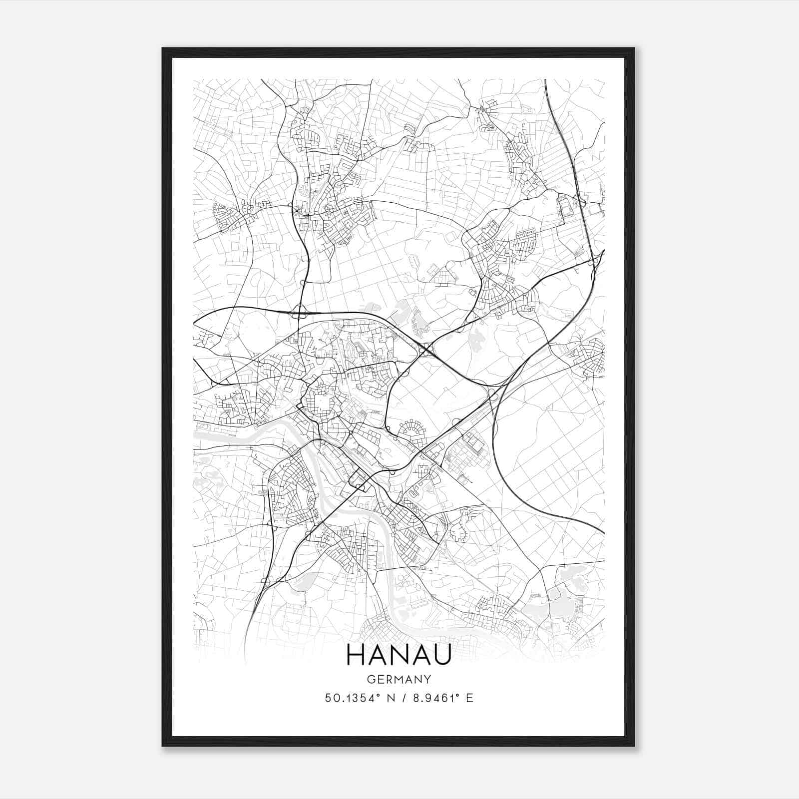 Hanau Germany Map Poster, Modern Home Decor Wall Art Print - Custom ...