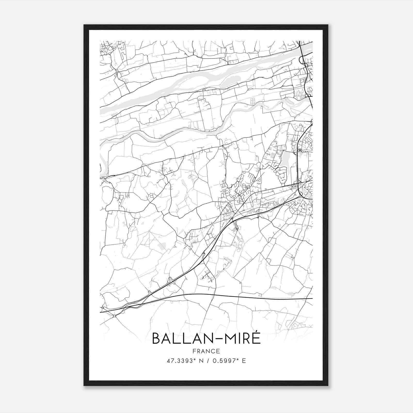 Ballan-Mire France Map Poster, Modern Home Decor Wall Art Print ...