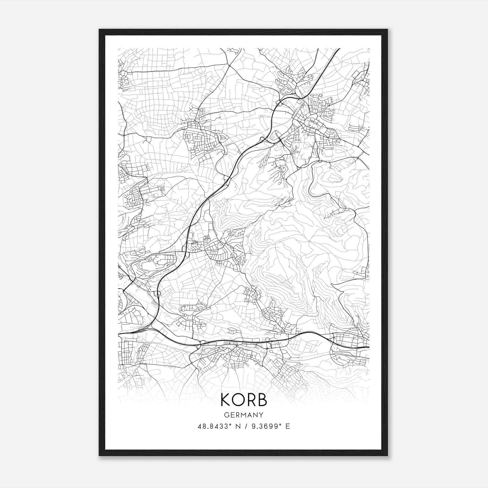 Korb Germany Map Poster, Modern Home Decor Wall Art Print - Custom Maps ...