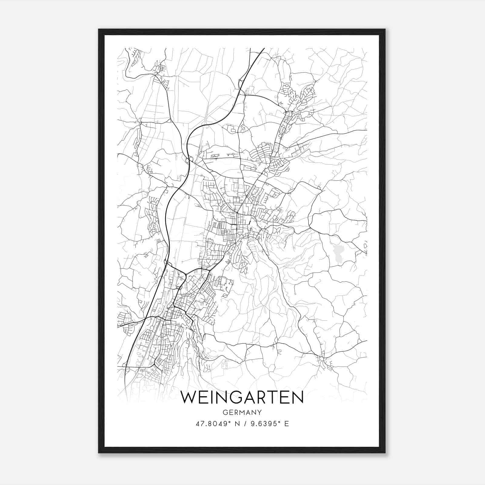 Weingarten Germany Map Poster, Modern Home Decor Wall Art Print ...