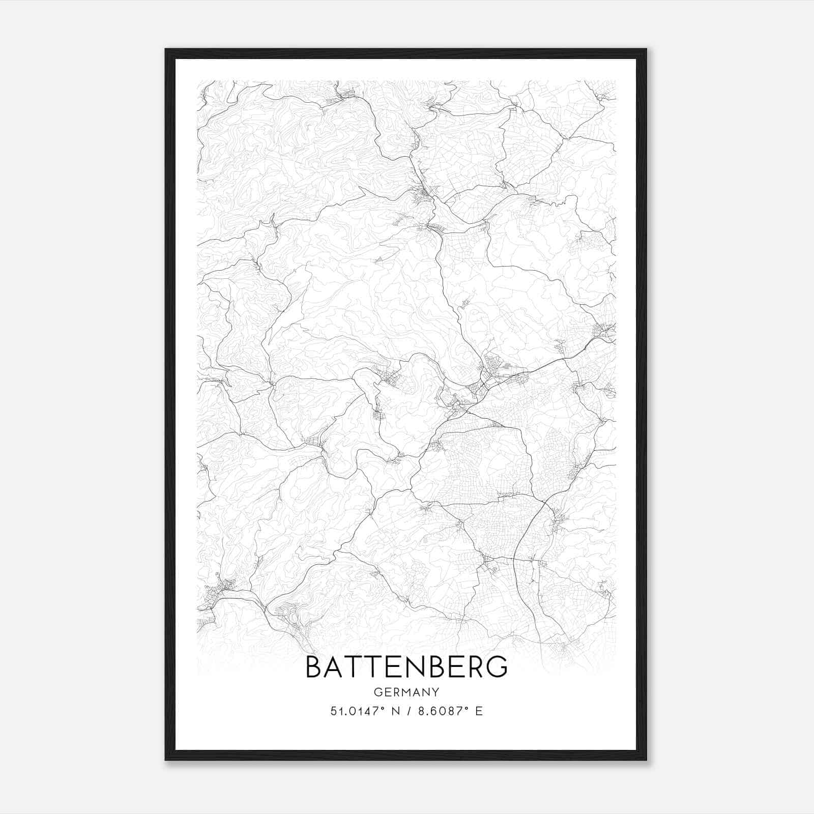 Battenberg Germany Map Poster, Modern Home Decor Wall Art Print ...
