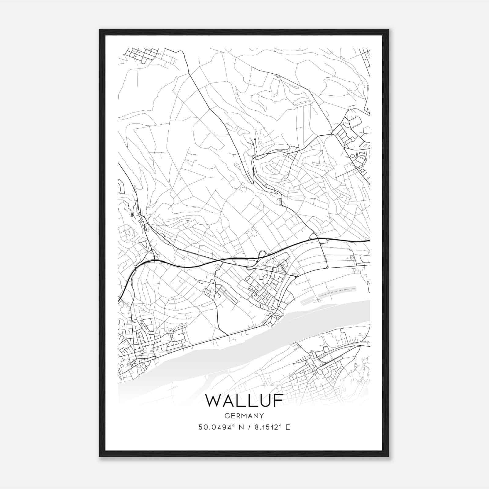Walluf Germany Map Poster, Modern Home Decor Wall Art Print - Custom ...