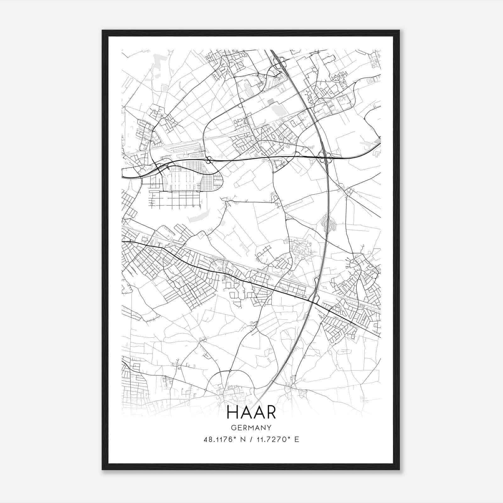 Haar Germany Map Poster, Modern Home Decor Wall Art Print - Custom Maps ...