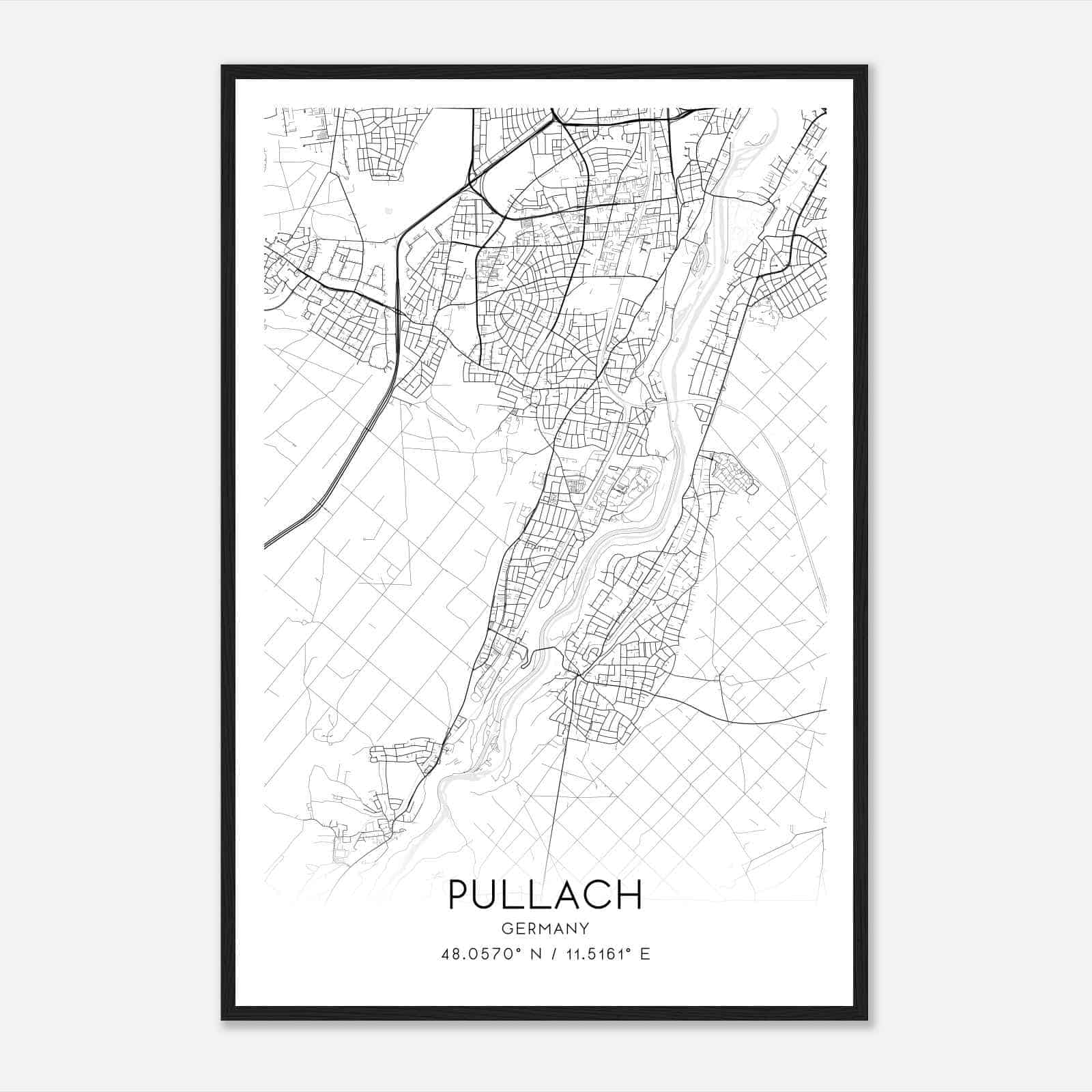 Pullach im Isartal Germany Map Poster, Modern Home Decor Wall Art Print ...