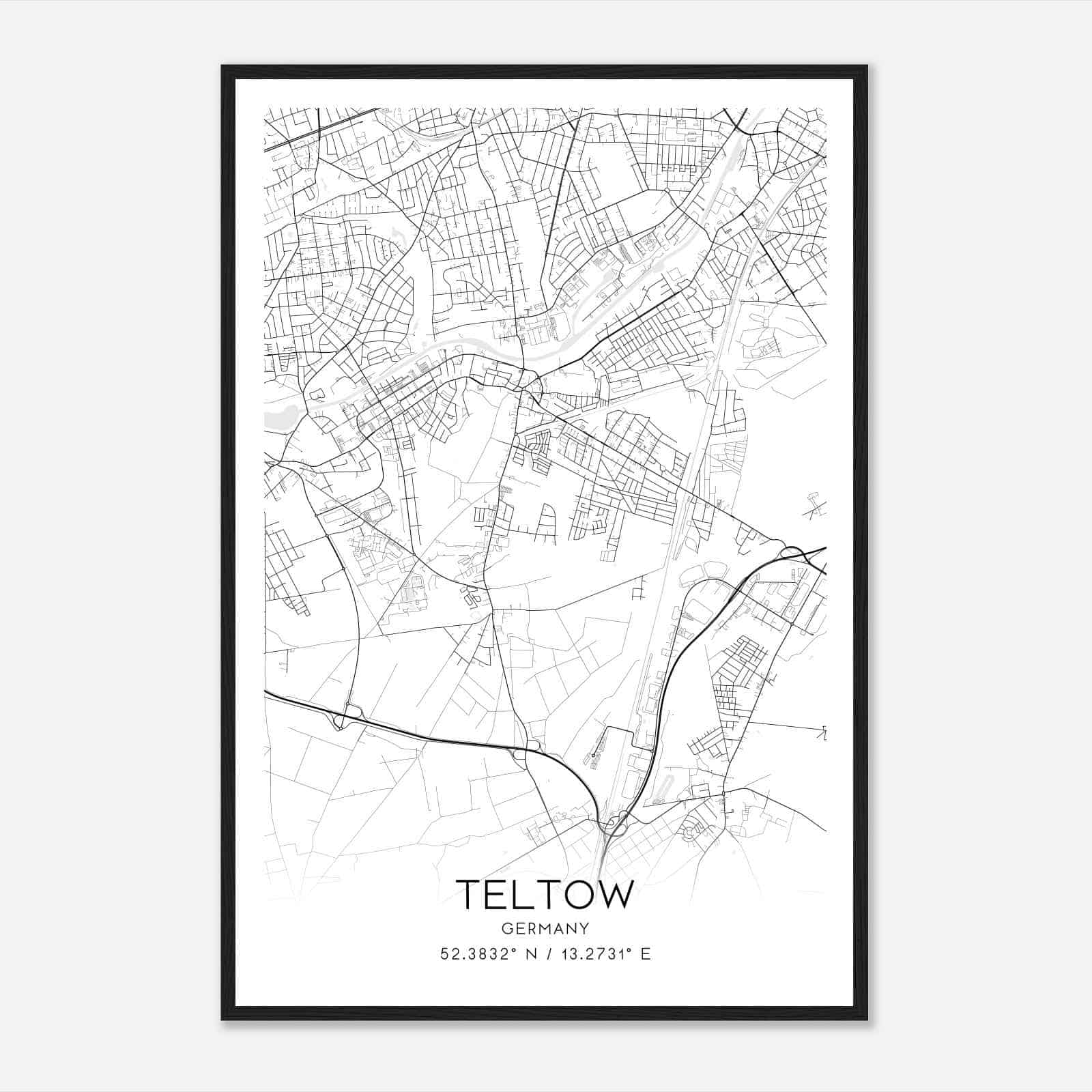 Teltow Germany Map Poster, Modern Home Decor Wall Art Print - Custom ...