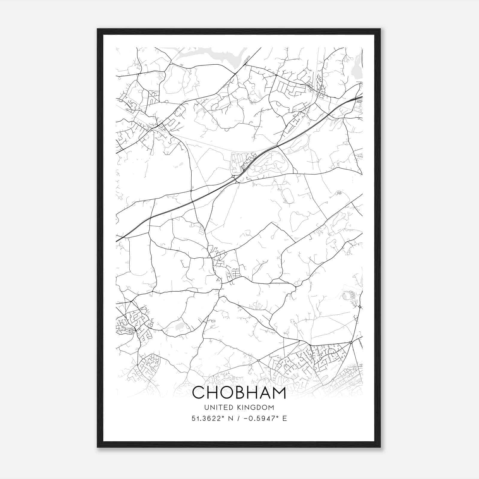 Chobham United Kingdom Map Poster, Modern Home Decor Wall Art Print ...