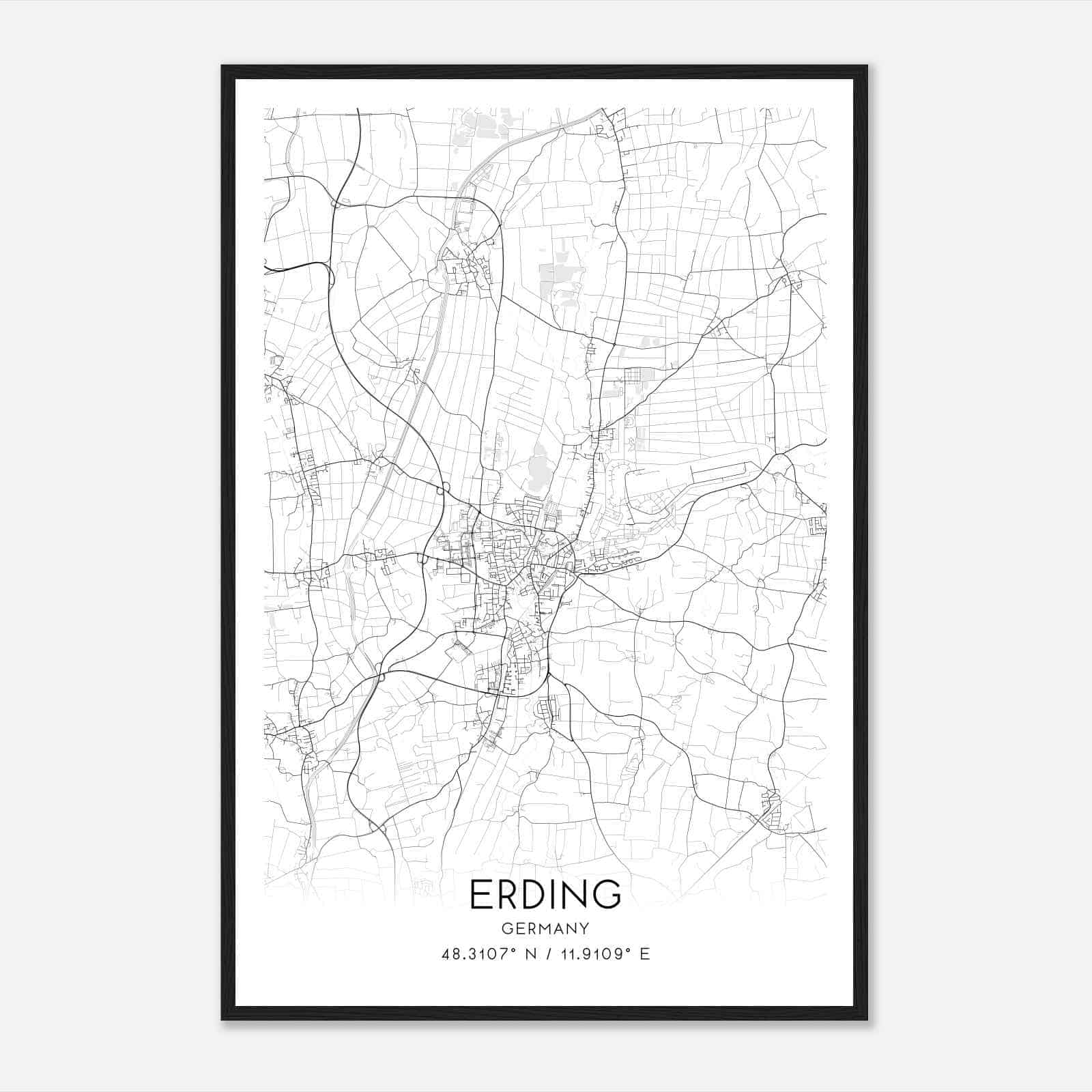 Erding Germany Map Poster, Modern Home Decor Wall Art Print - Custom ...