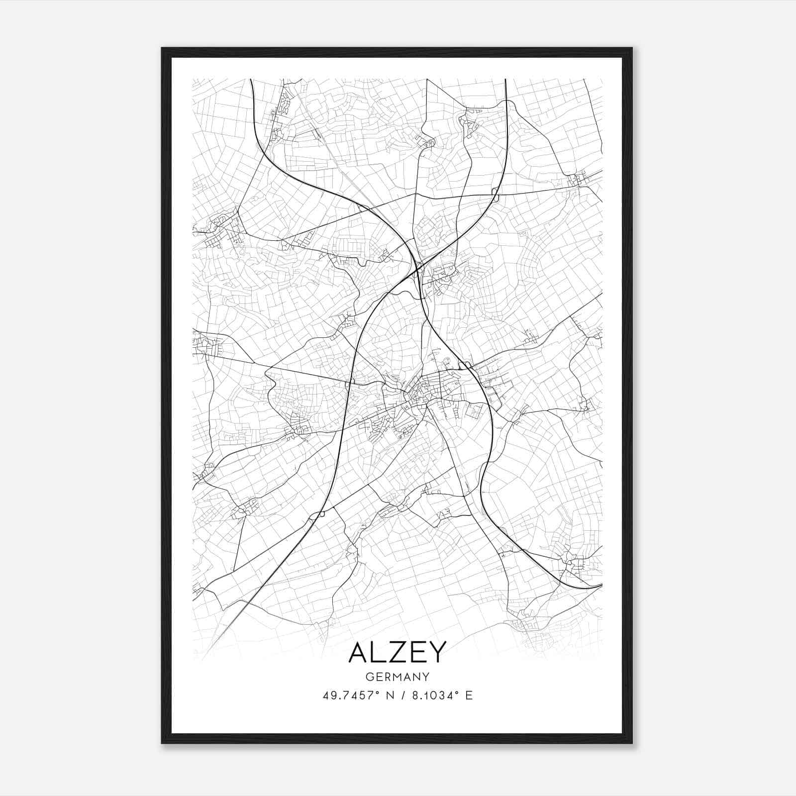 Alzey Germany Map Poster, Modern Home Decor Wall Art Print - Custom ...