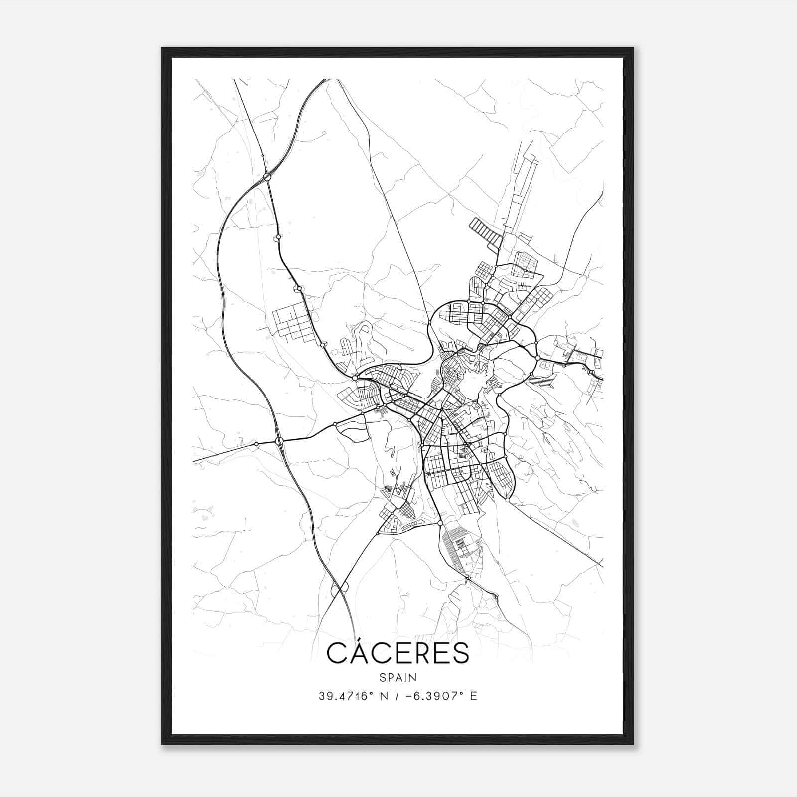 Caceres Spain Map Poster, Modern Home Decor Wall Art Print - Custom ...