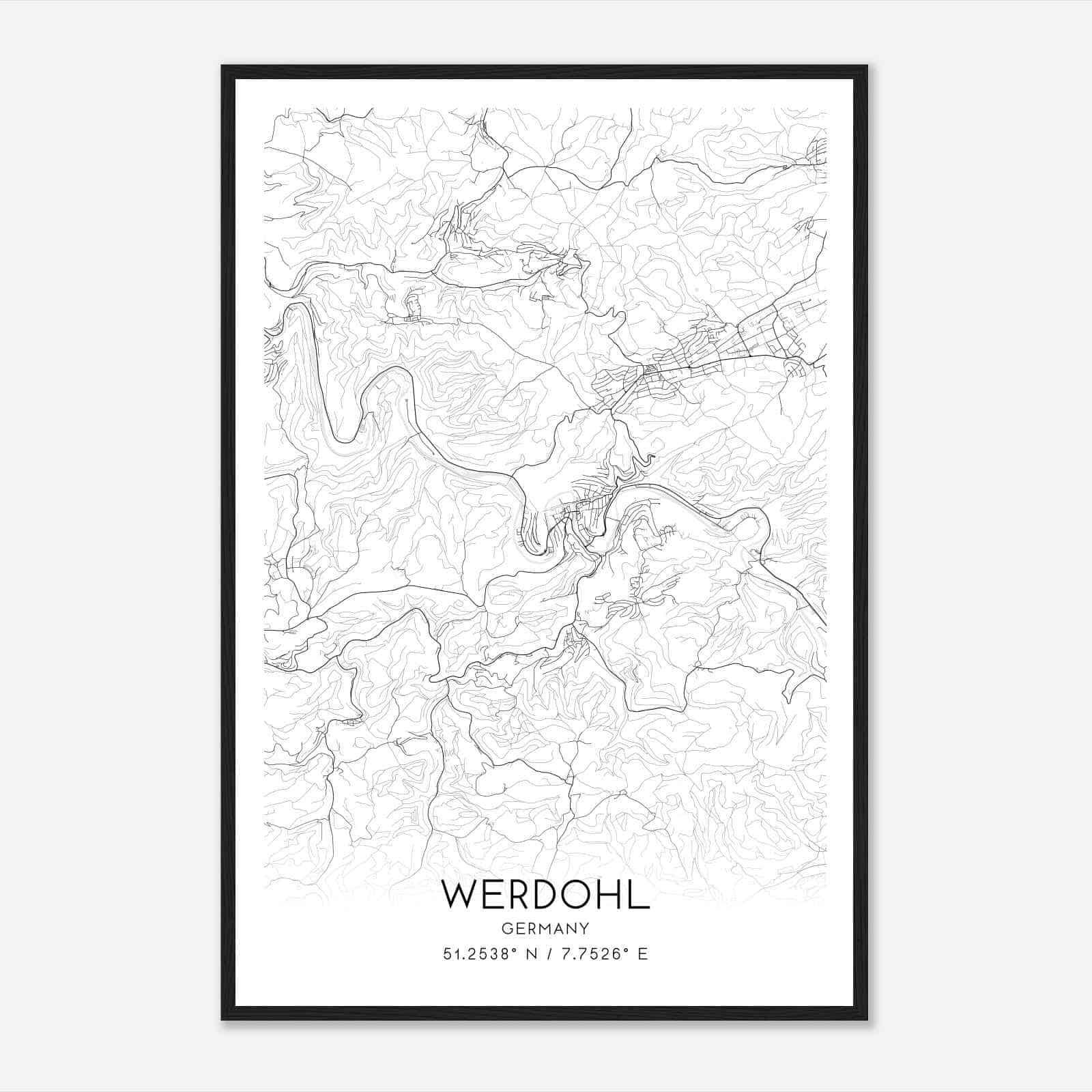 Werdohl Germany Map Poster, Modern Home Decor Wall Art Print - Custom ...