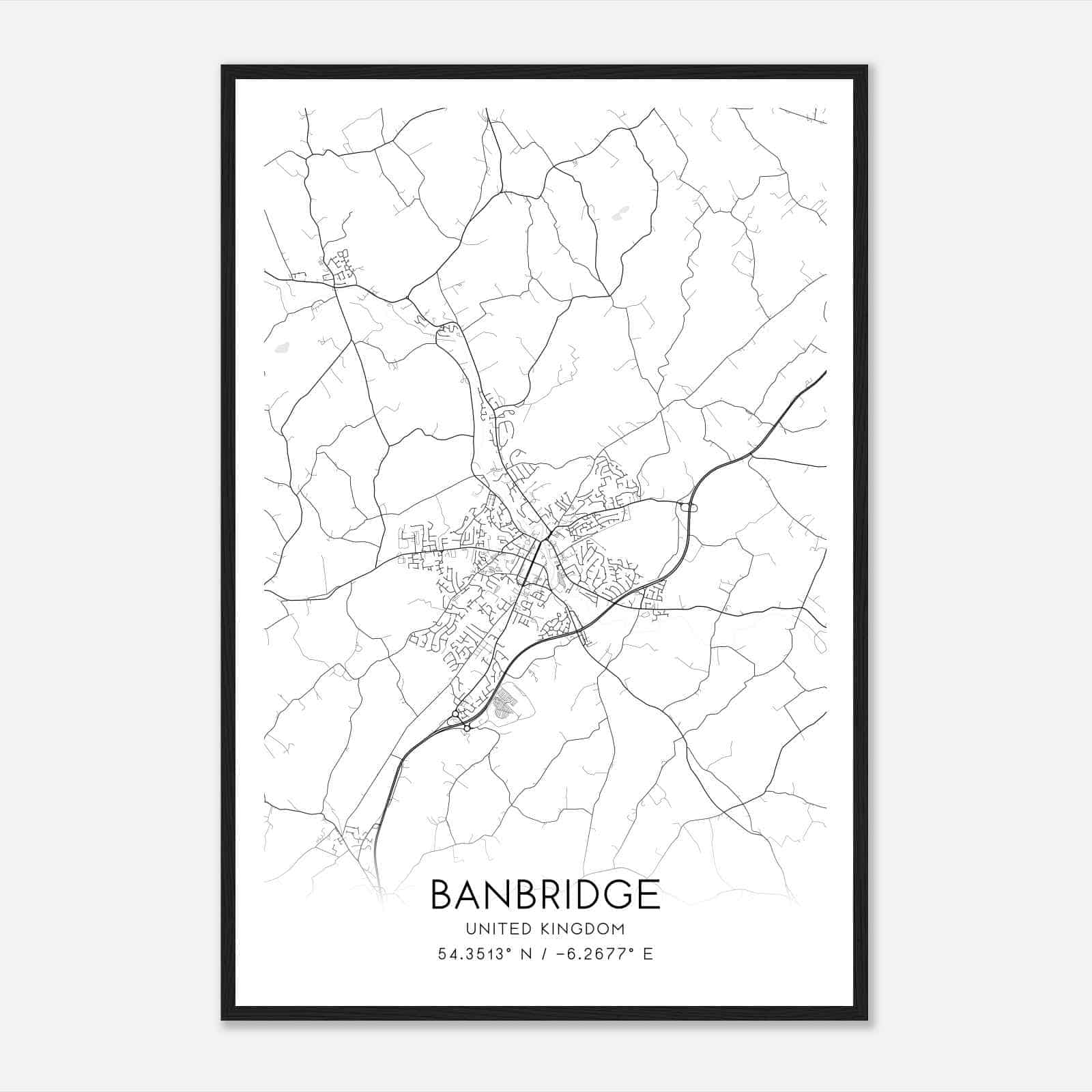 Banbridge United Kingdom Map Poster, Modern Home Decor Wall Art Print ...
