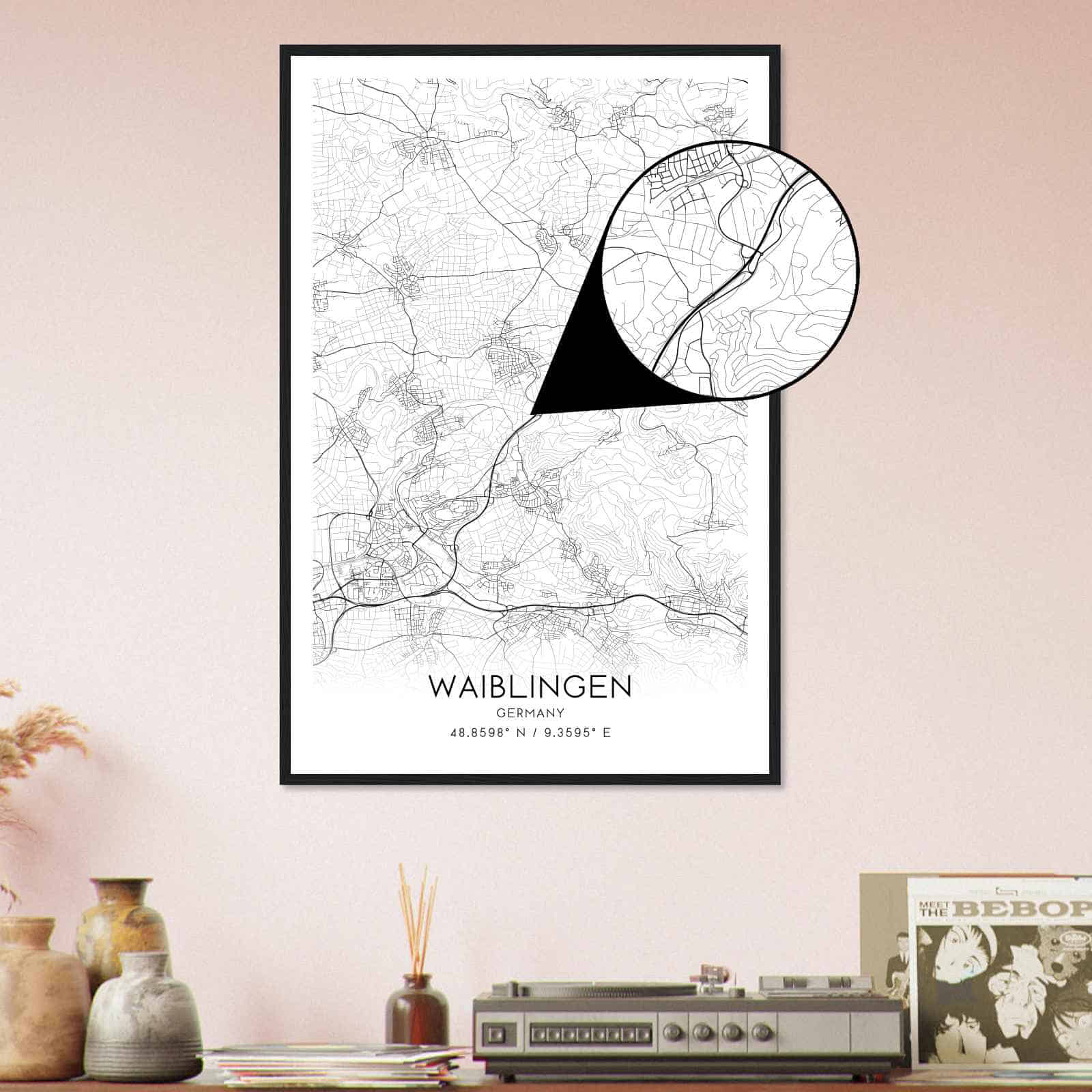 Waiblingen Germany Map Poster, Modern Home Decor Wall Art Print ...