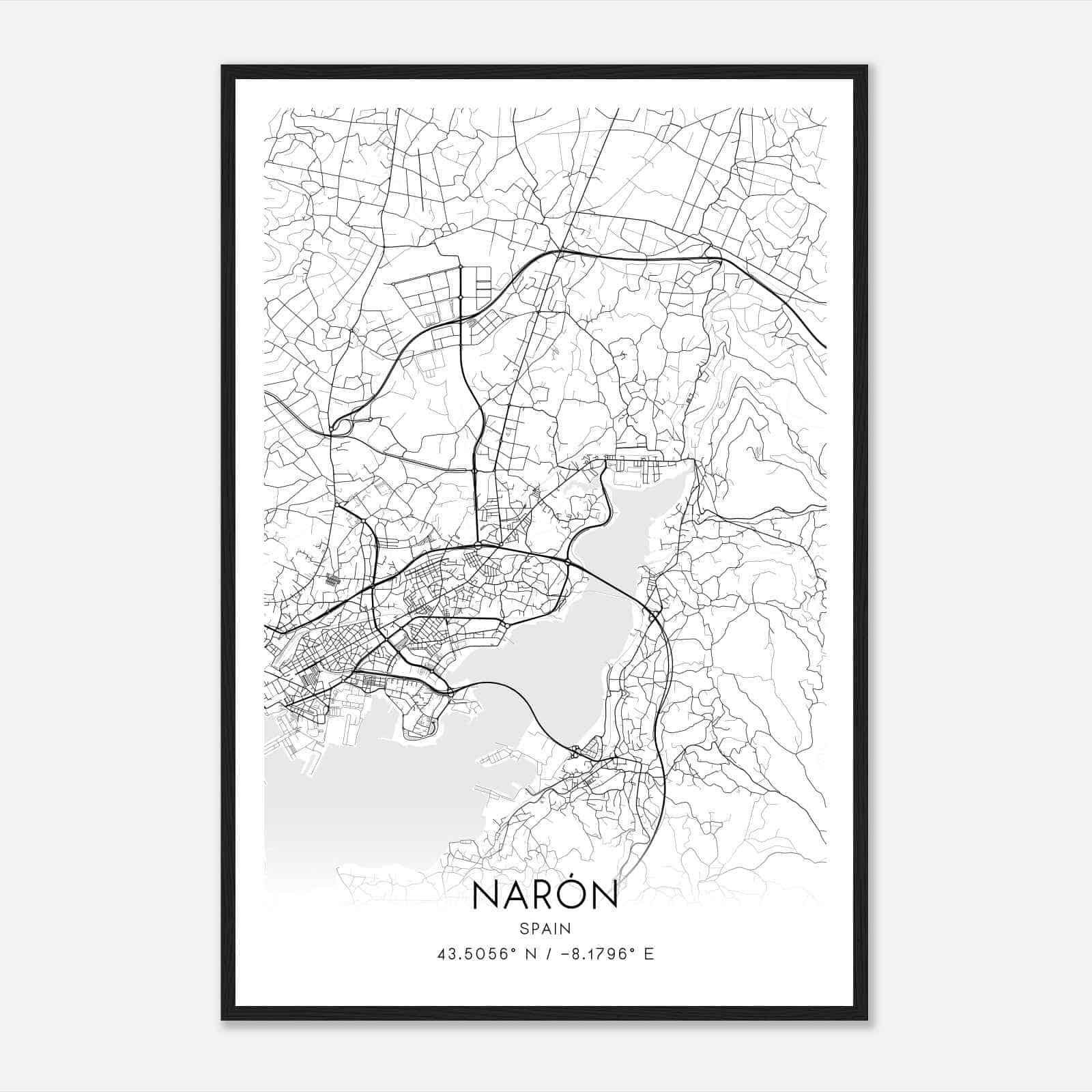 Naron Spain Map Poster, Modern Home Decor Wall Art Print - Custom Maps ...