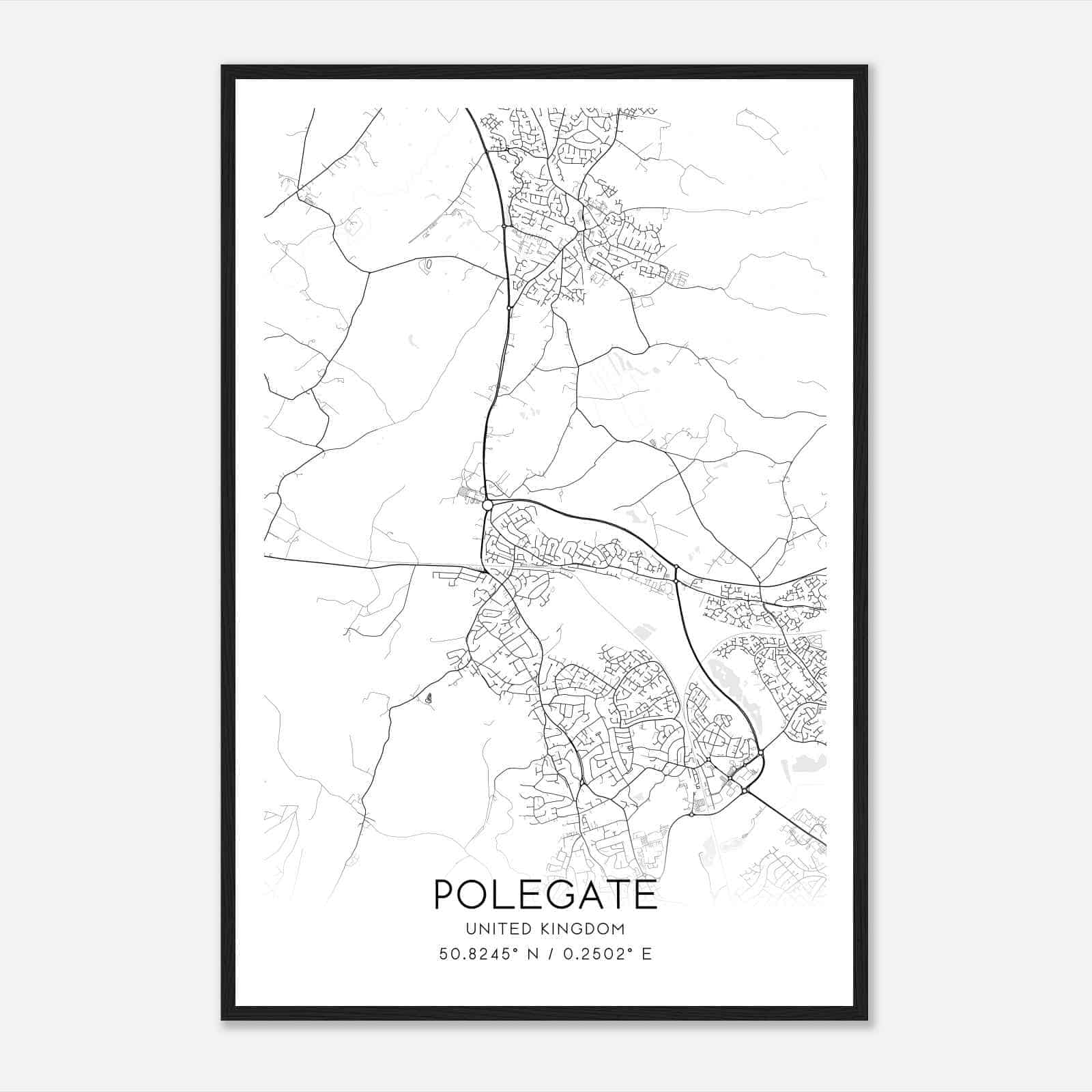 Polegate United Kingdom Map Poster, Modern Home Decor Wall Art Print ...