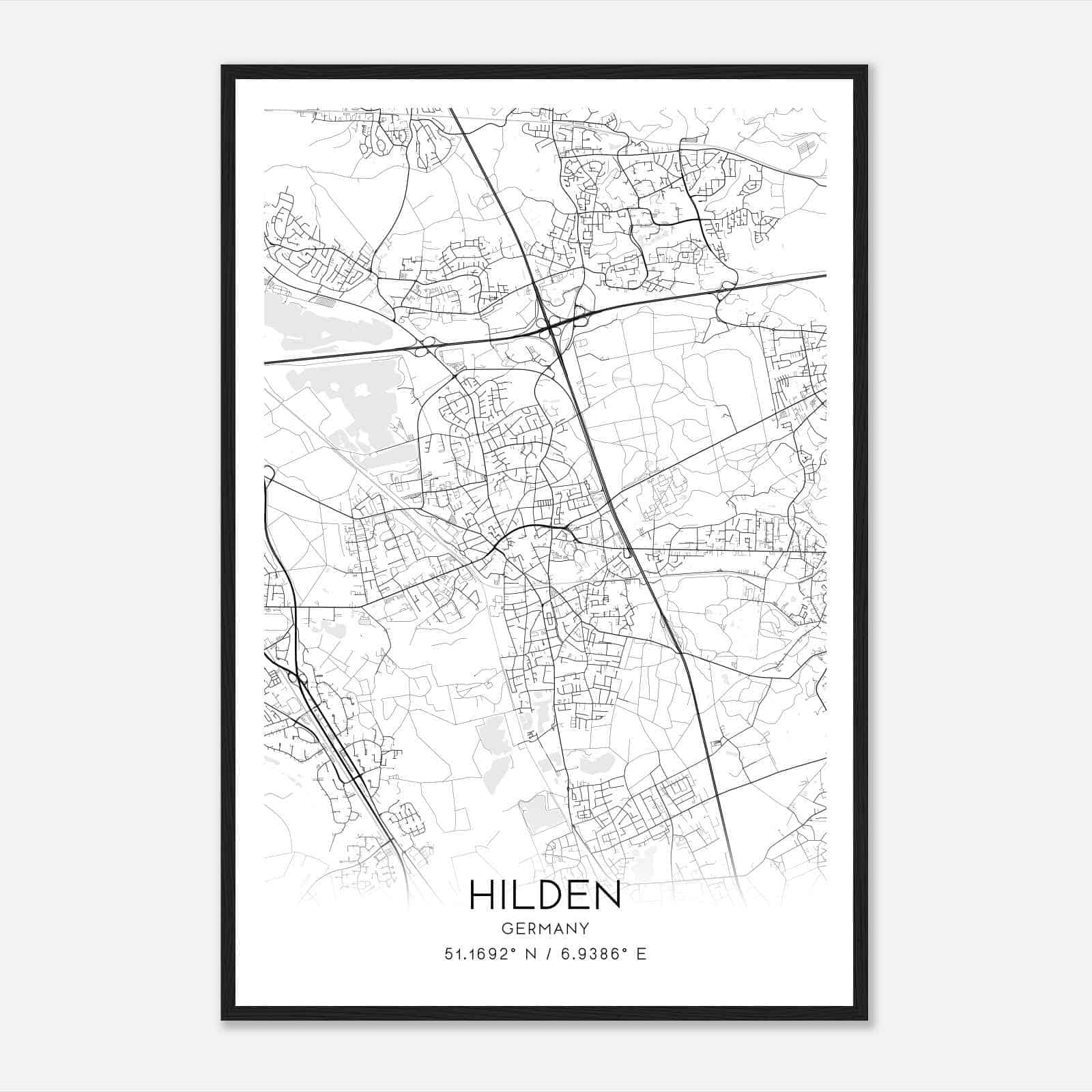 Hilden Germany Map Poster, Modern Home Decor Wall Art Print - Custom ...