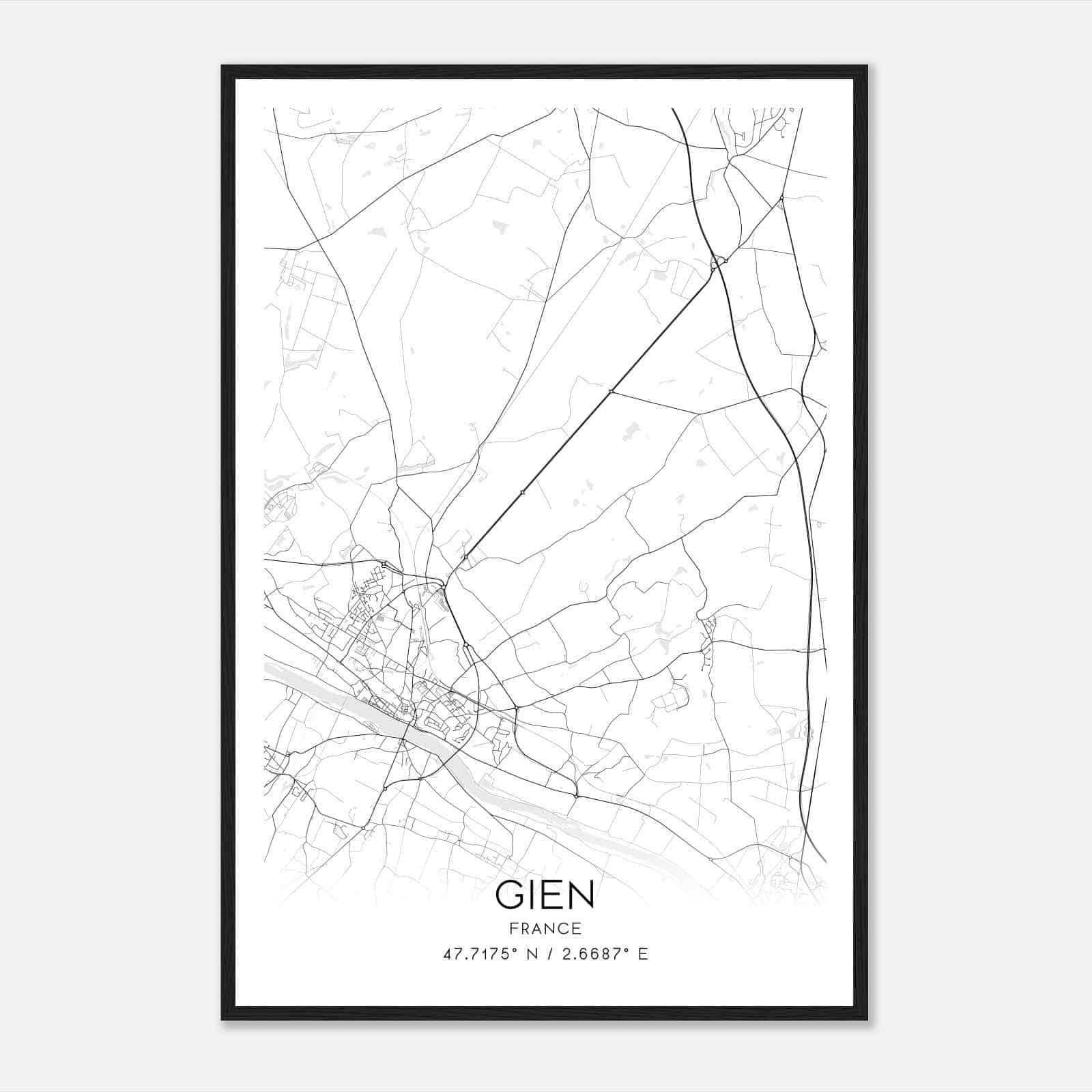 Gien France Map Poster, Modern Home Decor Wall Art Print - Custom Maps ...