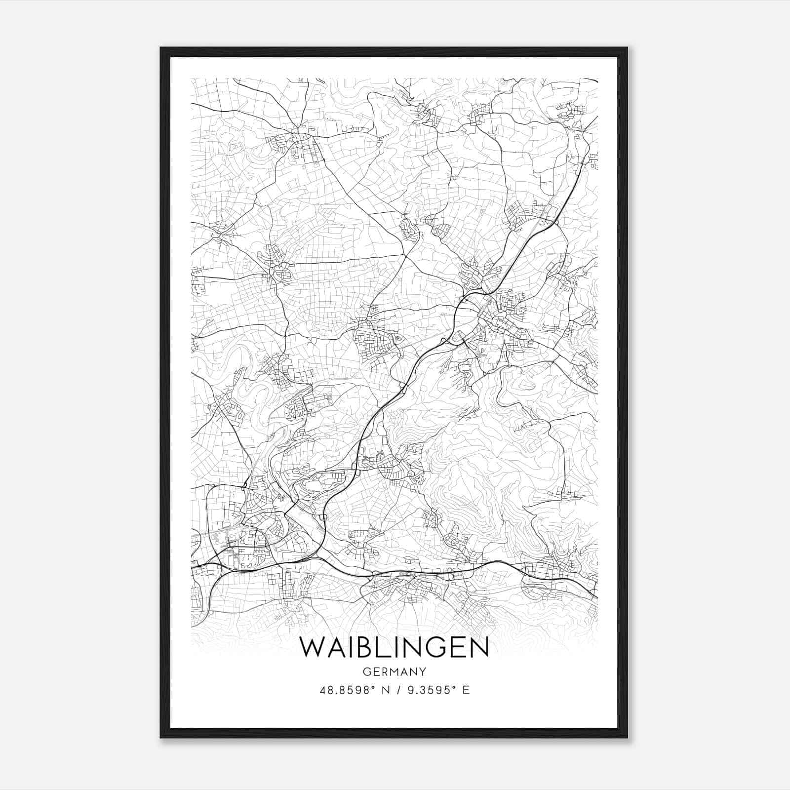 Waiblingen Germany Map Poster, Modern Home Decor Wall Art Print ...