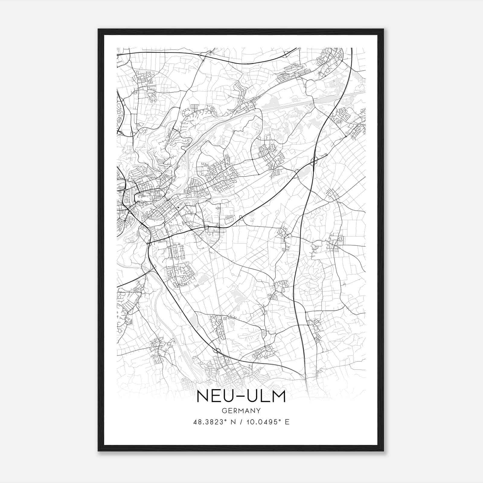 Neu-Ulm Germany Map Poster, Modern Home Decor Wall Art Print - Custom ...