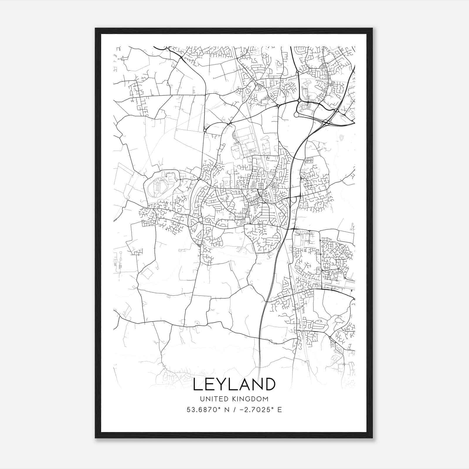 Leyland United Kingdom Map Poster, Modern Home Decor Wall Art Print ...