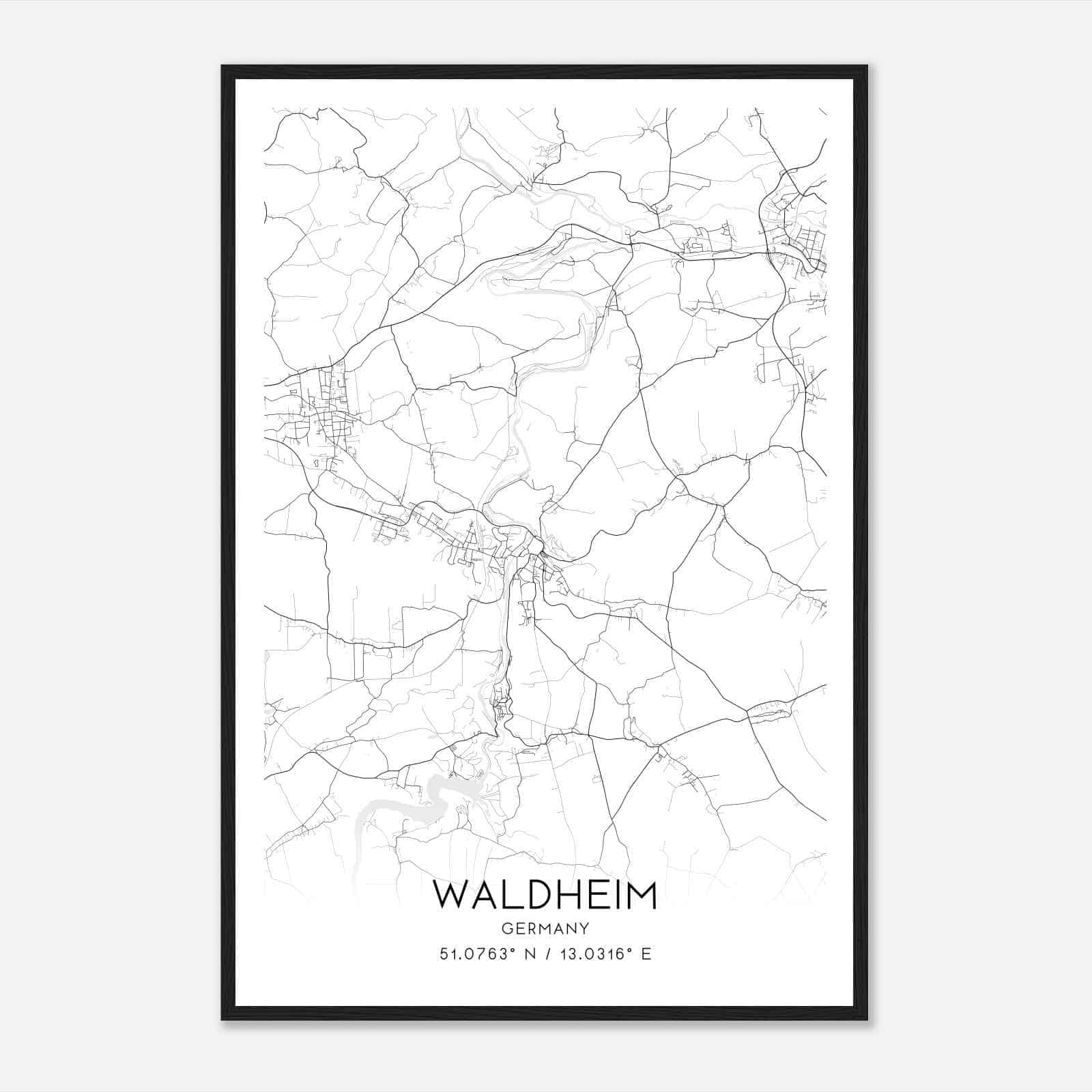 Waldheim Germany Map Poster, Modern Home Decor Wall Art Print - Custom ...