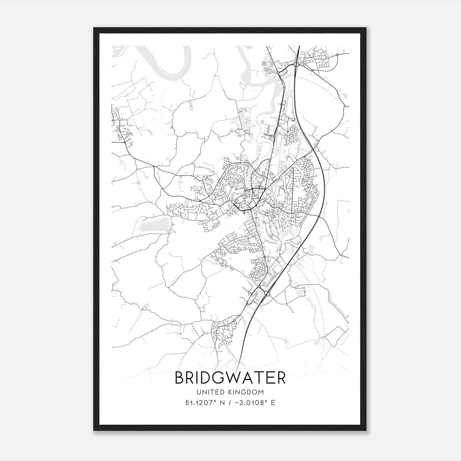 Bridgwater United Kingdom Map Poster, Modern Home Decor Wall Art Print ...