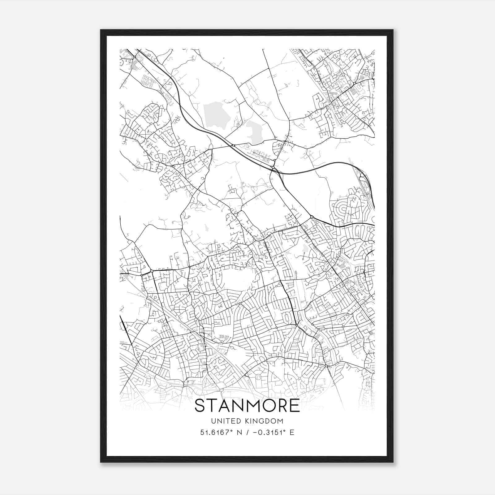 Stanmore United Kingdom Map Poster, Modern Home Decor Wall Art Print ...