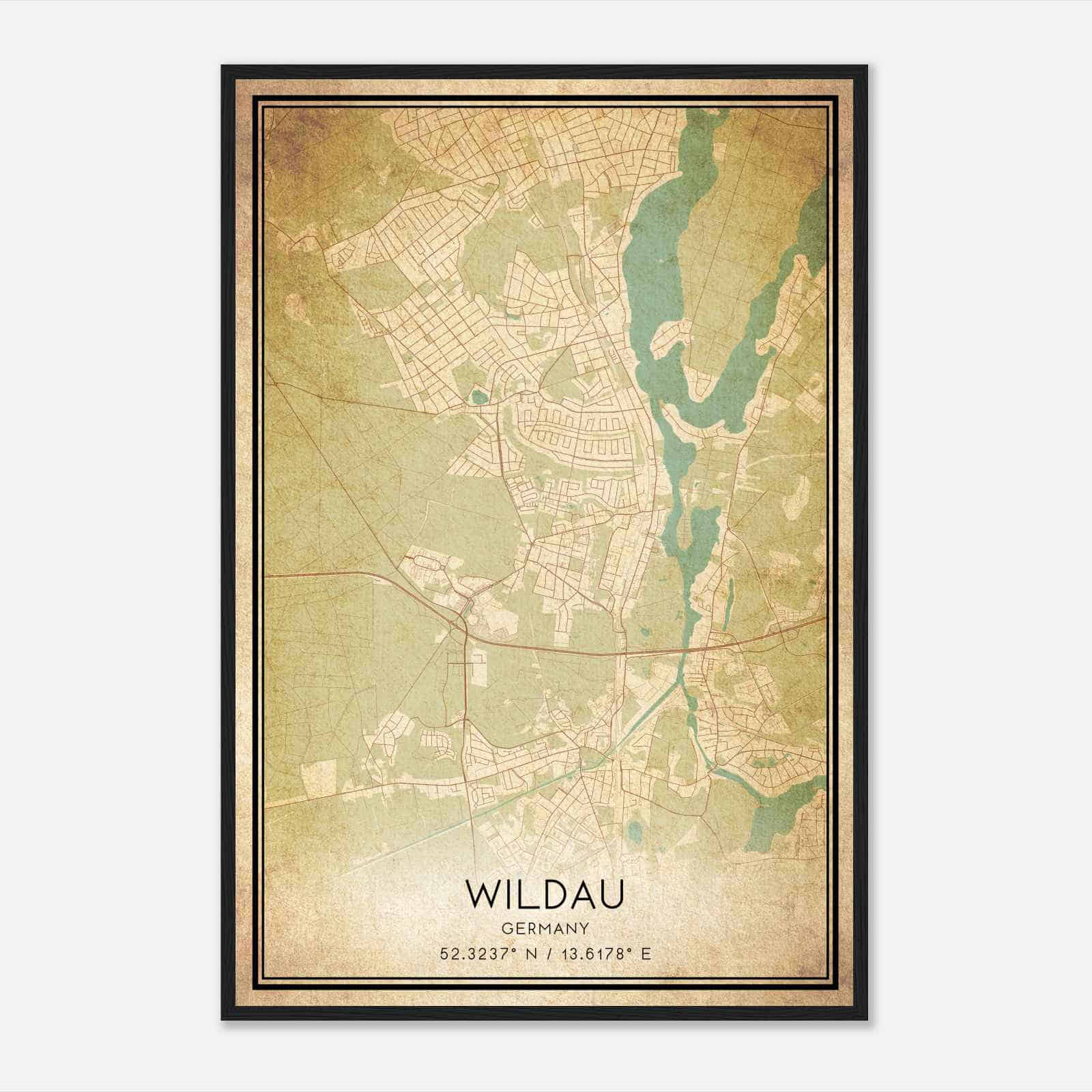 Vintage Wildau Germany Map Poster, Wildau City Road Wall Art Print ...